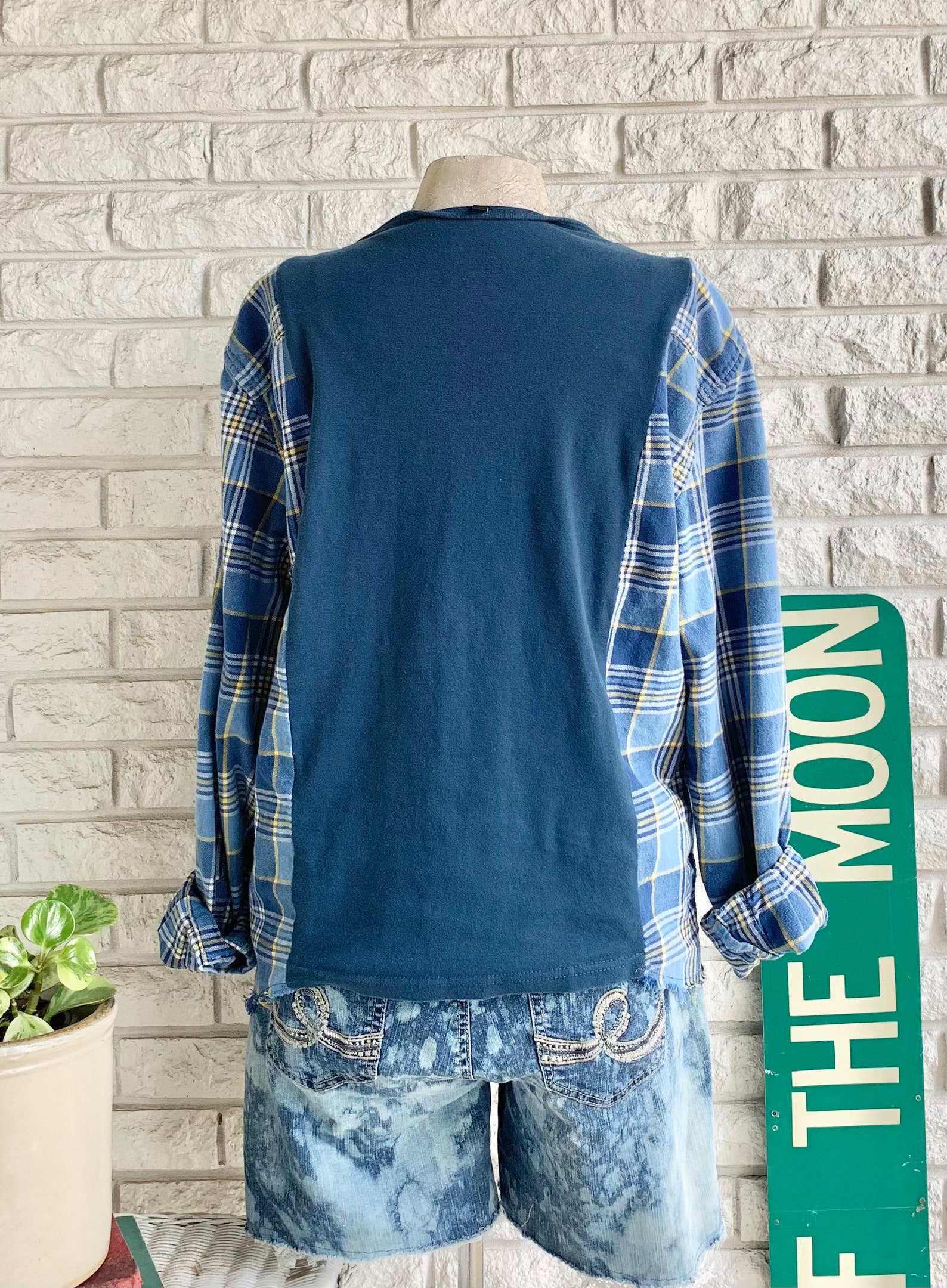 Reworked Christmas T and Flannel Blue Plaid Flannel Rework Clothing ...