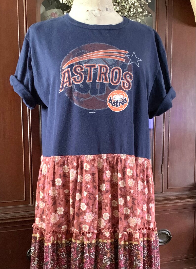 Houston Astros T Shirt Dress Knee Length Maxi Dress Reworked Upcycled ...
