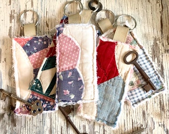 Vintage Quilt Keychain Heart Shape Key Fob Dresden Plate/patchwork ...
