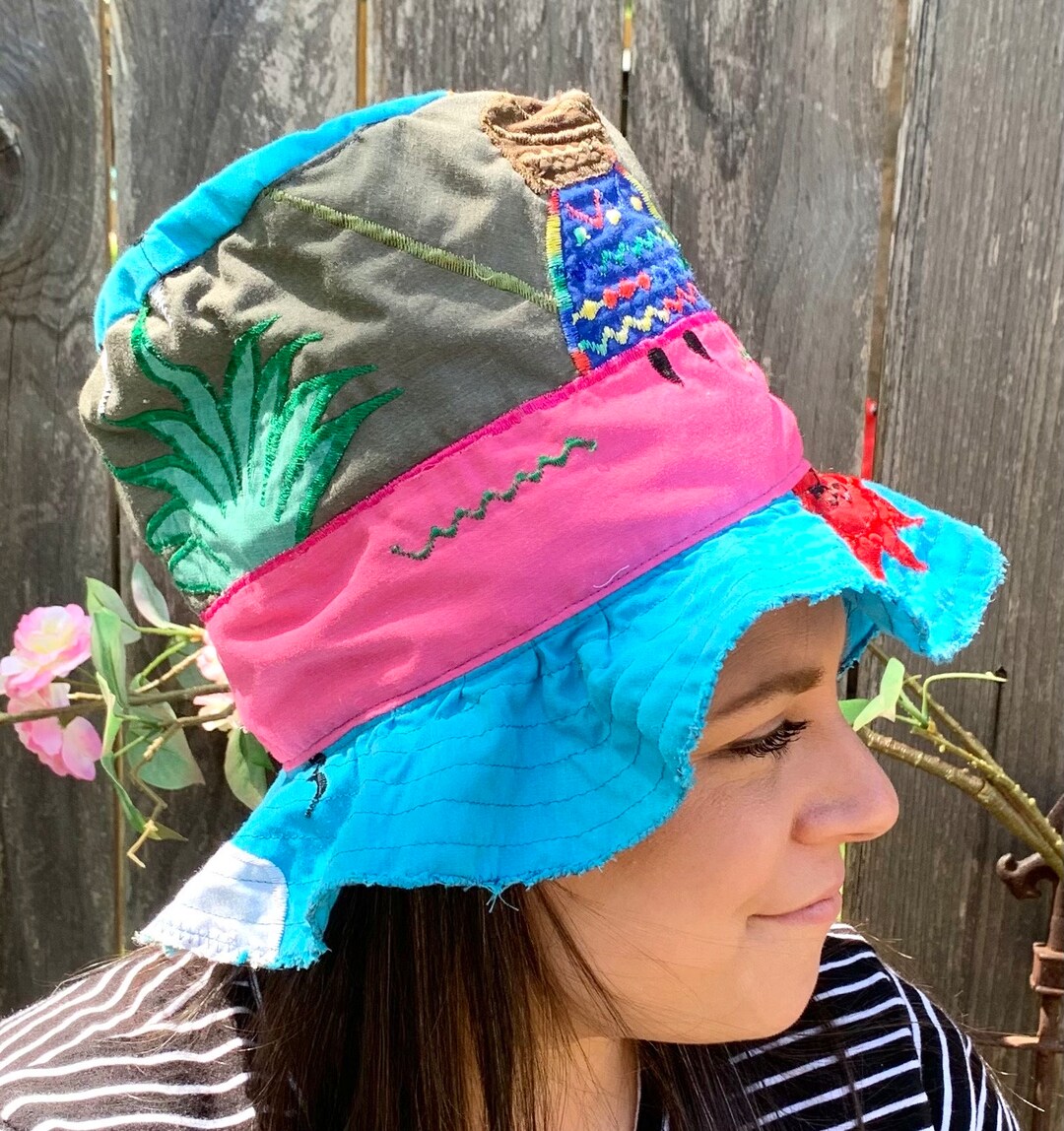 Floppy Bucket/top Hat Vintage Mexican Dress Refashioned Upcycled ...