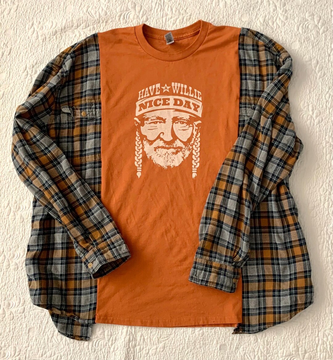 Willie Nelson Tee & Flannel Rework OSFM Sustainable Clothing Tops Shirt ...