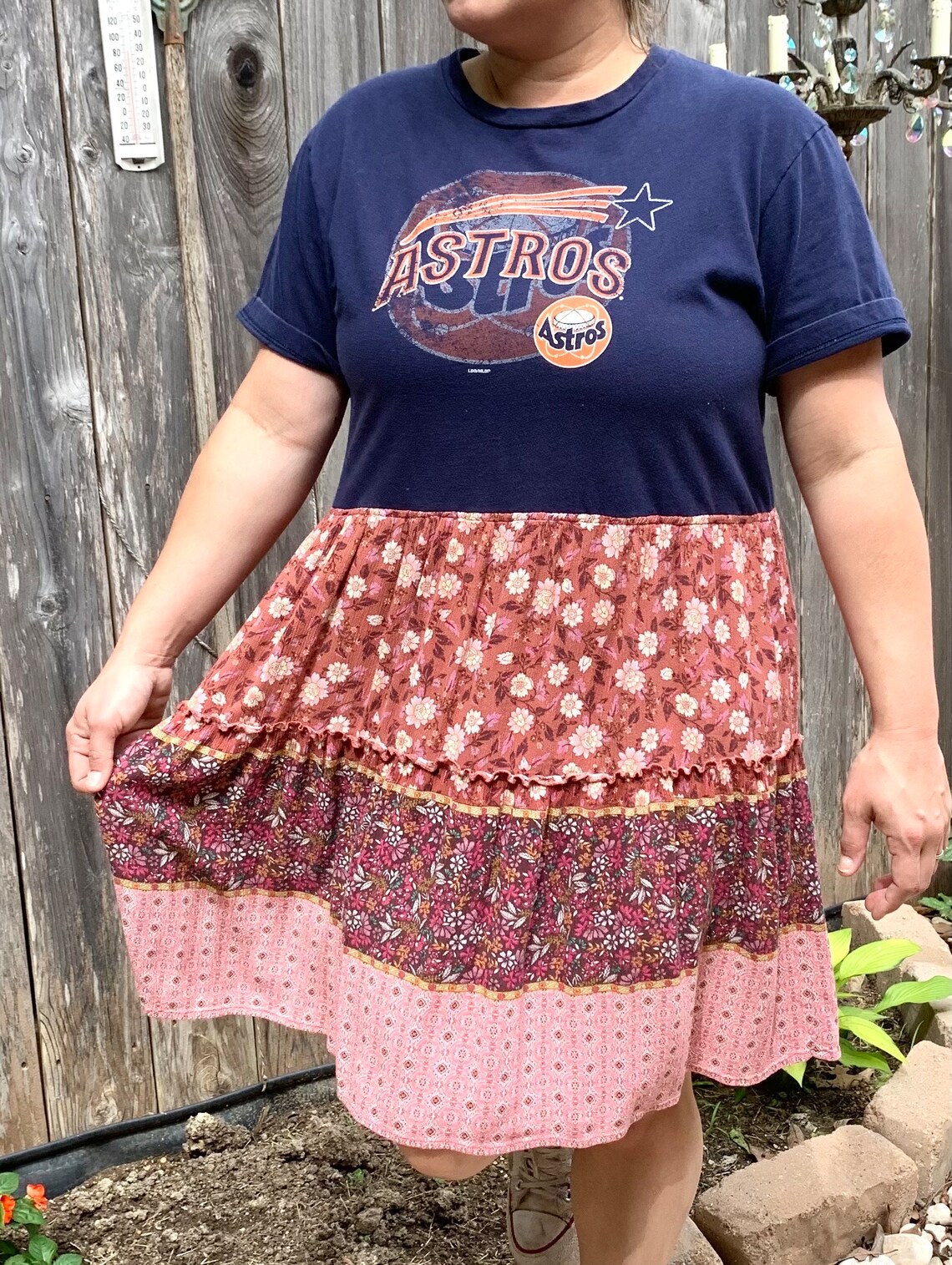 Houston Astros T Shirt Dress Knee Length Maxi Dress Reworked Upcycled ...