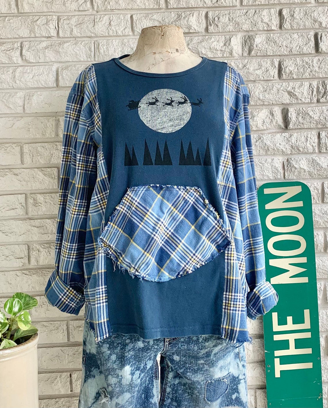 Reworked Christmas T and Flannel Blue Plaid Flannel Rework Clothing ...