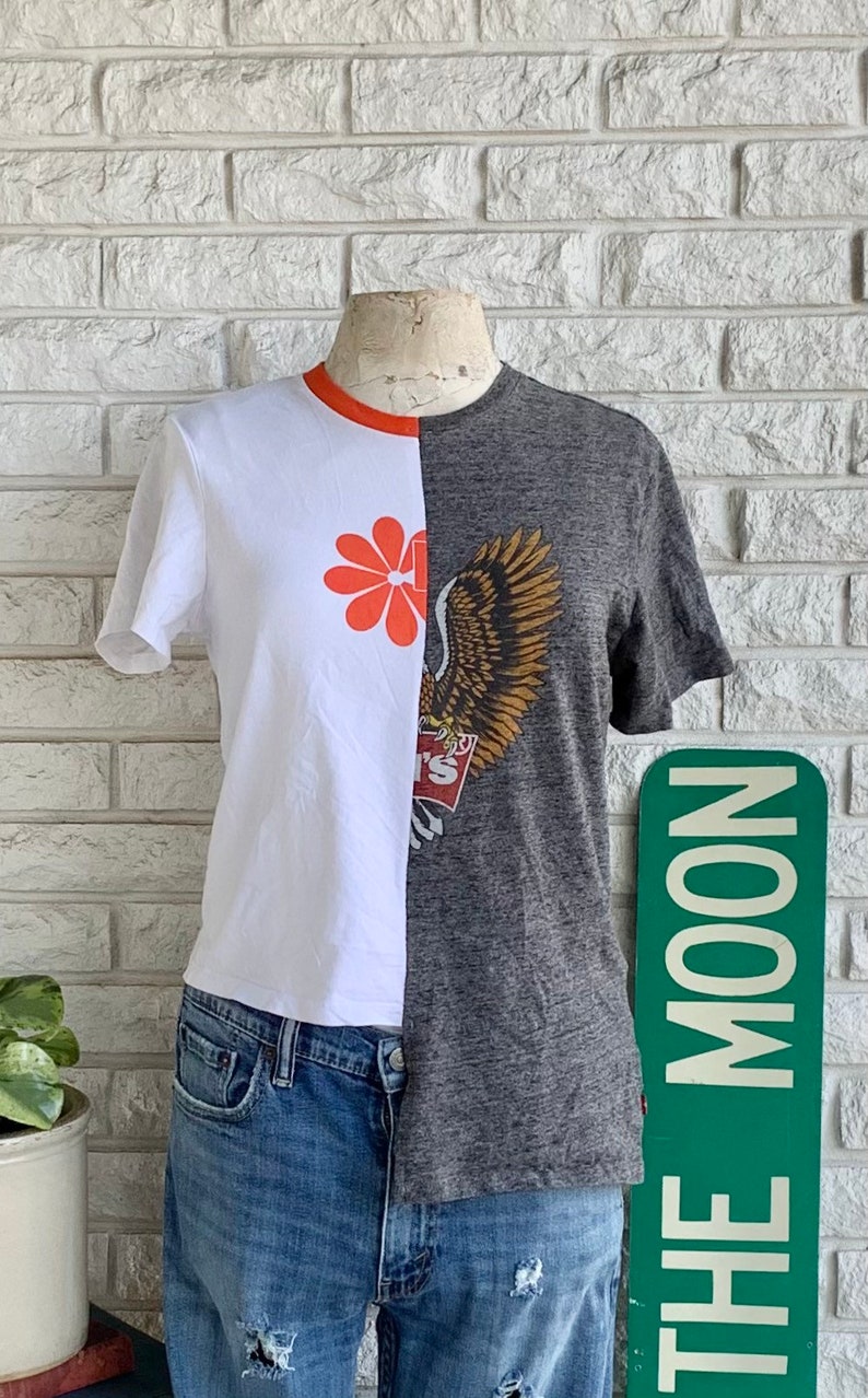 Reworked Tee Levi’s T-shirt Split Tee/spliced Tee Ladies M Half Cropped ...