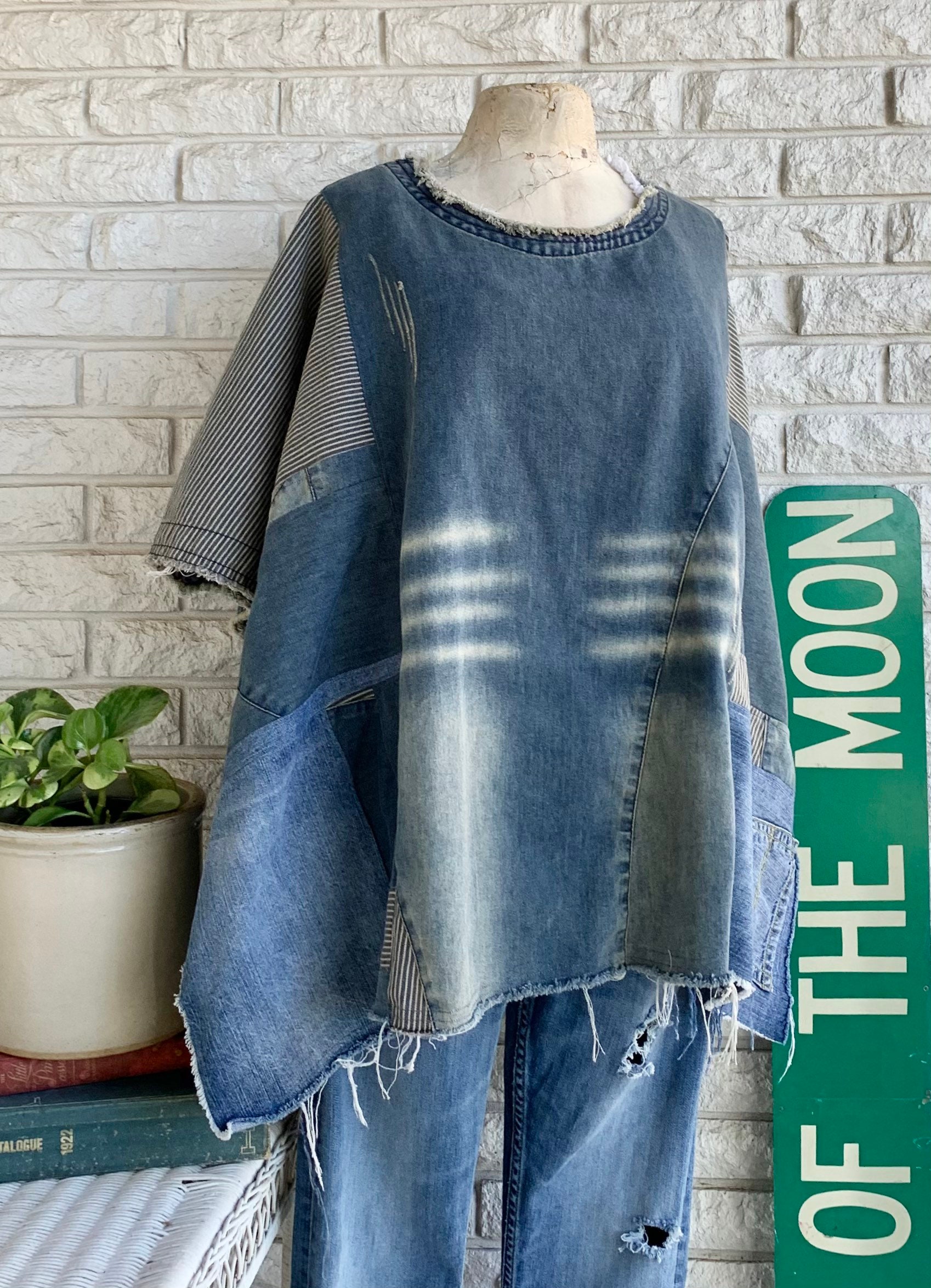 Handmade Upcycled Reworked Denim Poncho Patchwork Denim OOAK - Etsy