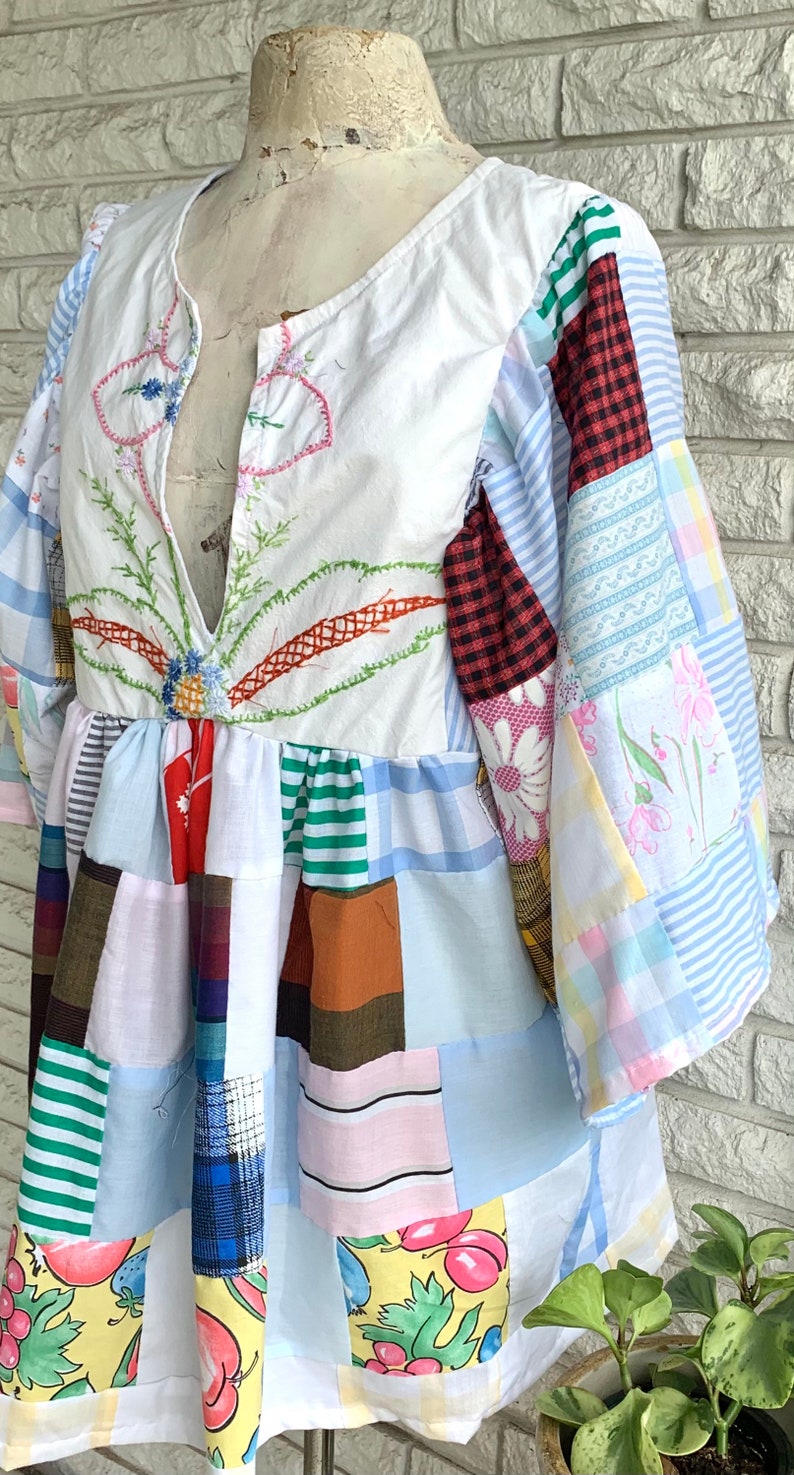 Ladies Large Vintage Quilt Tunic Top Handmade Bell Sleeve - Etsy