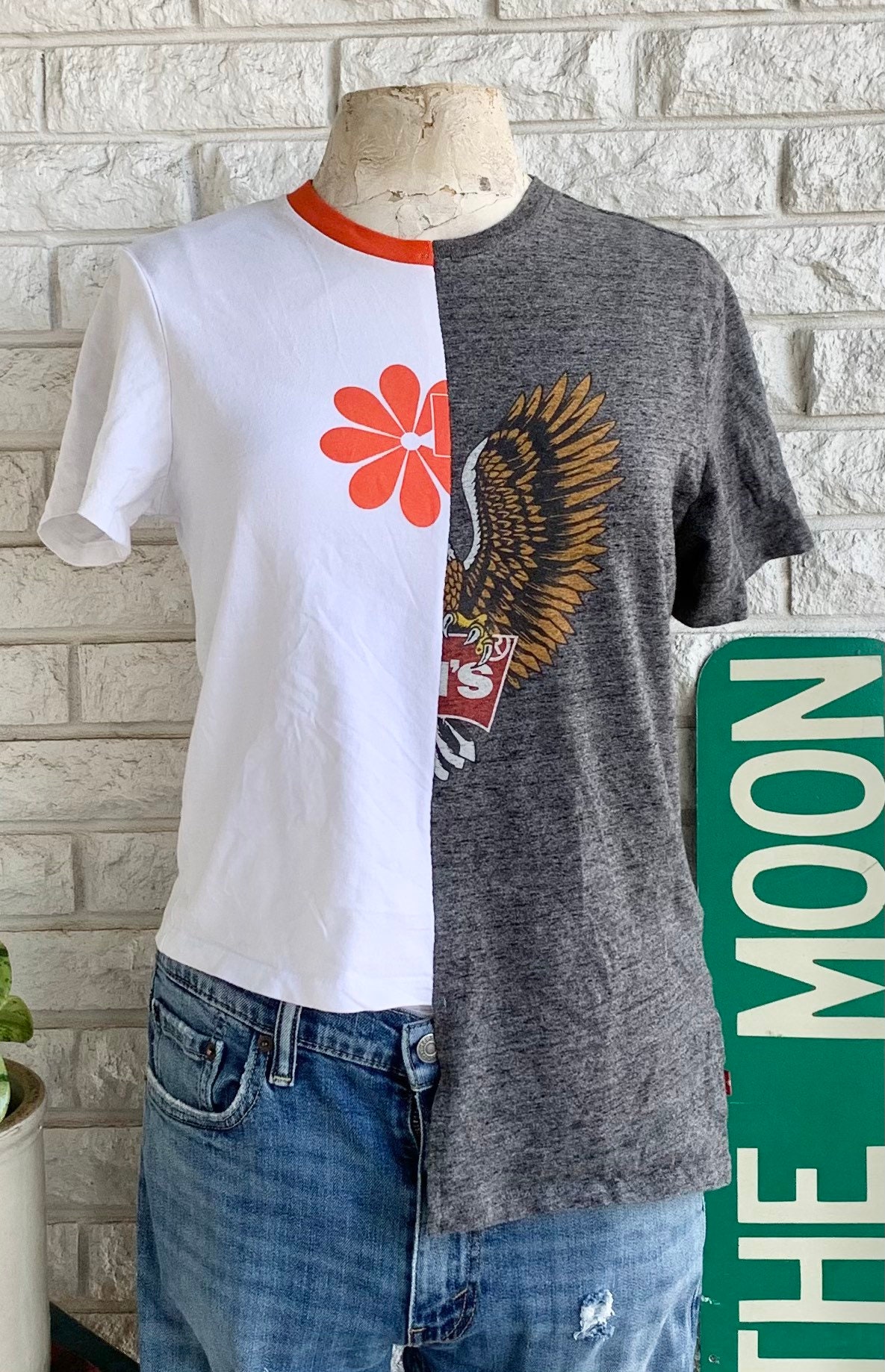 Reworked Tee Levi’s T-shirt Split Tee/spliced Tee Ladies M Half Cropped ...