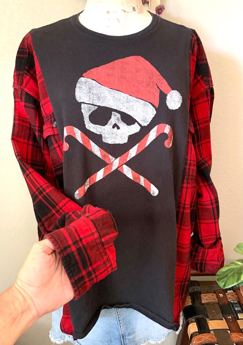 Reworked Creepy Christmas Tee and Flannel Rework Sustainable - Etsy