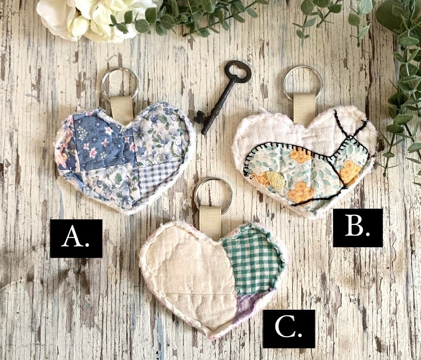 Vintage Quilt Keychain Heart Shape Key Fob Dresden Plate/patchwork ...