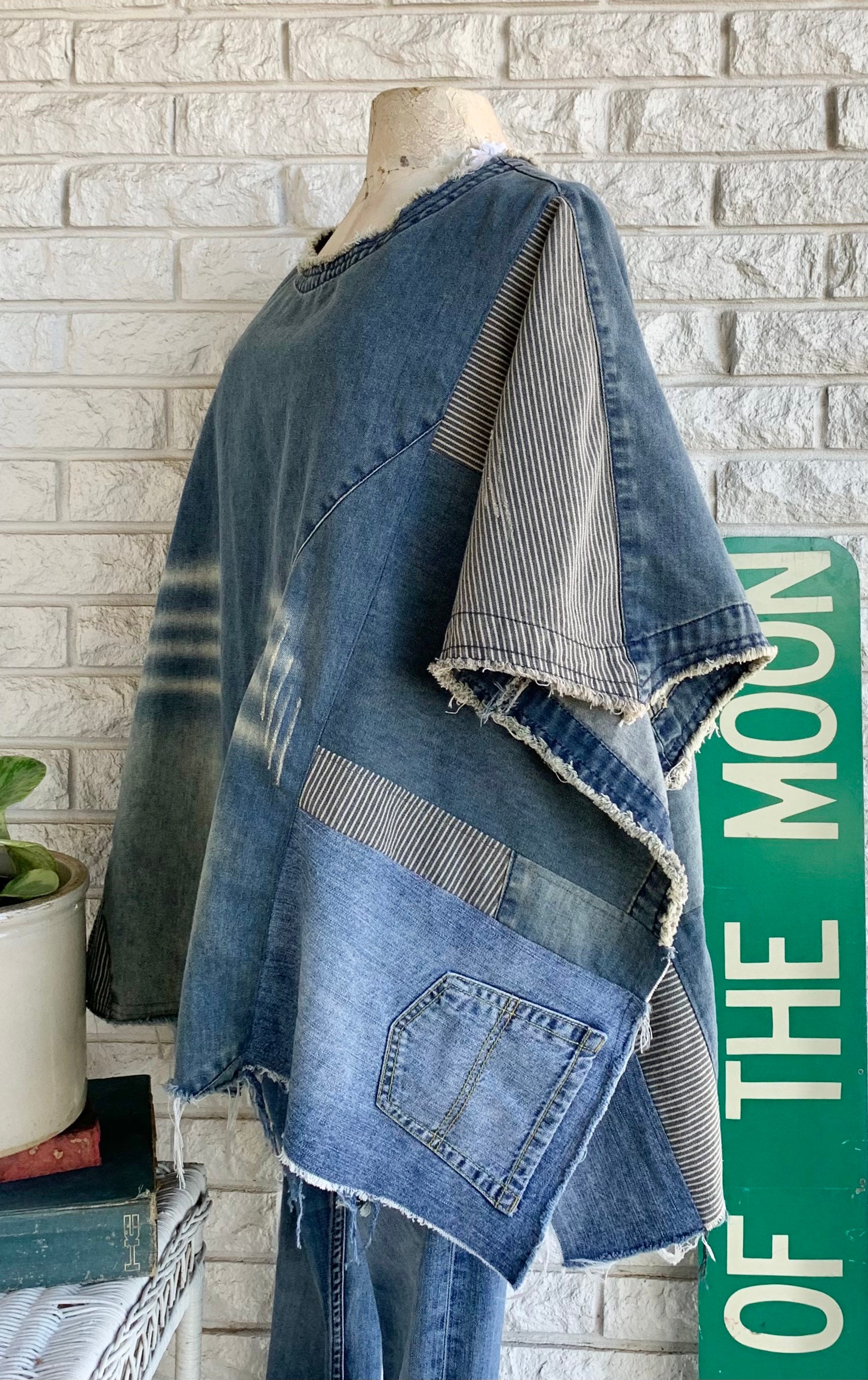 Handmade Upcycled Reworked Denim Poncho Patchwork Denim OOAK - Etsy