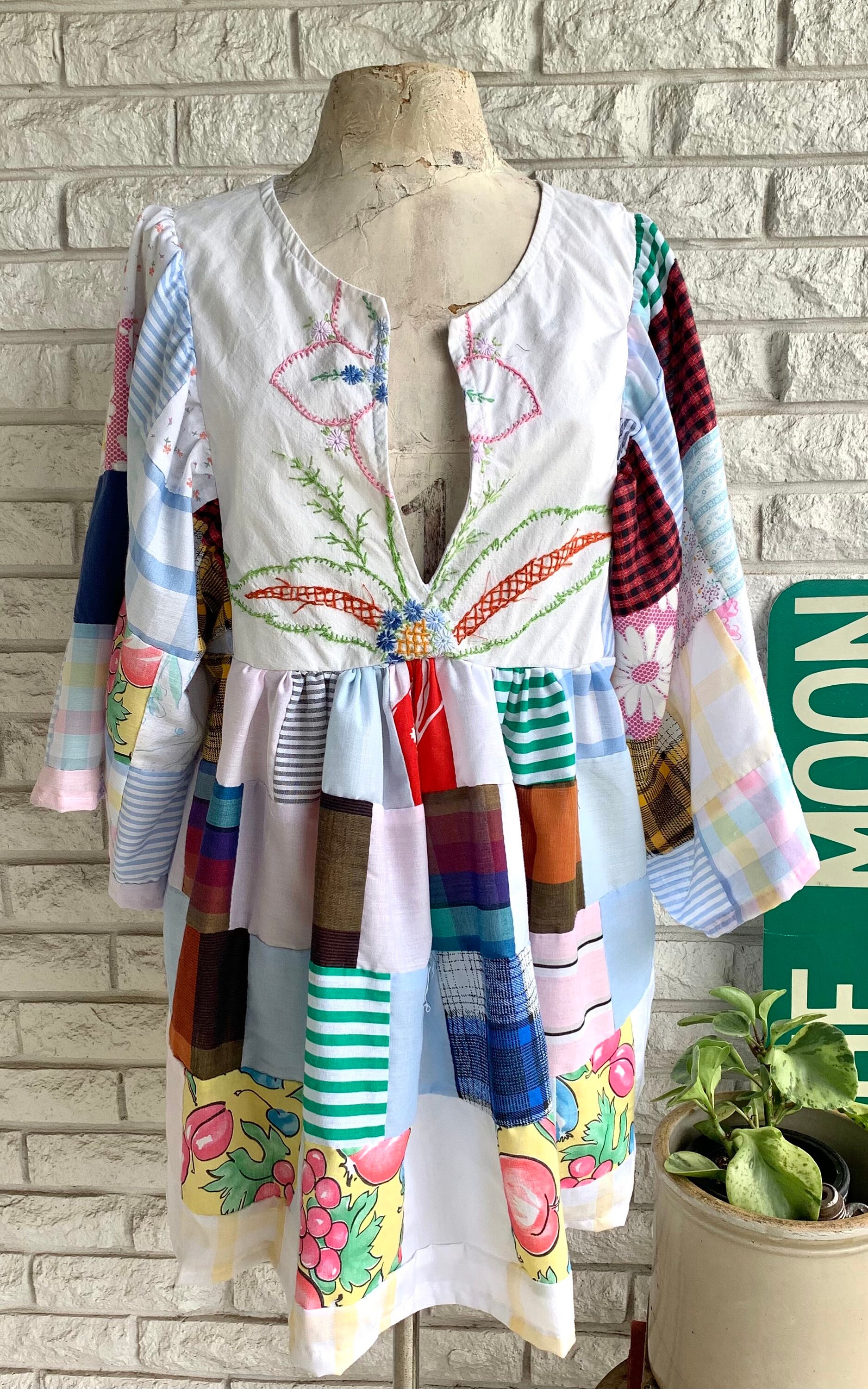 Ladies Large Vintage Quilt Tunic Top Handmade Bell Sleeve - Etsy