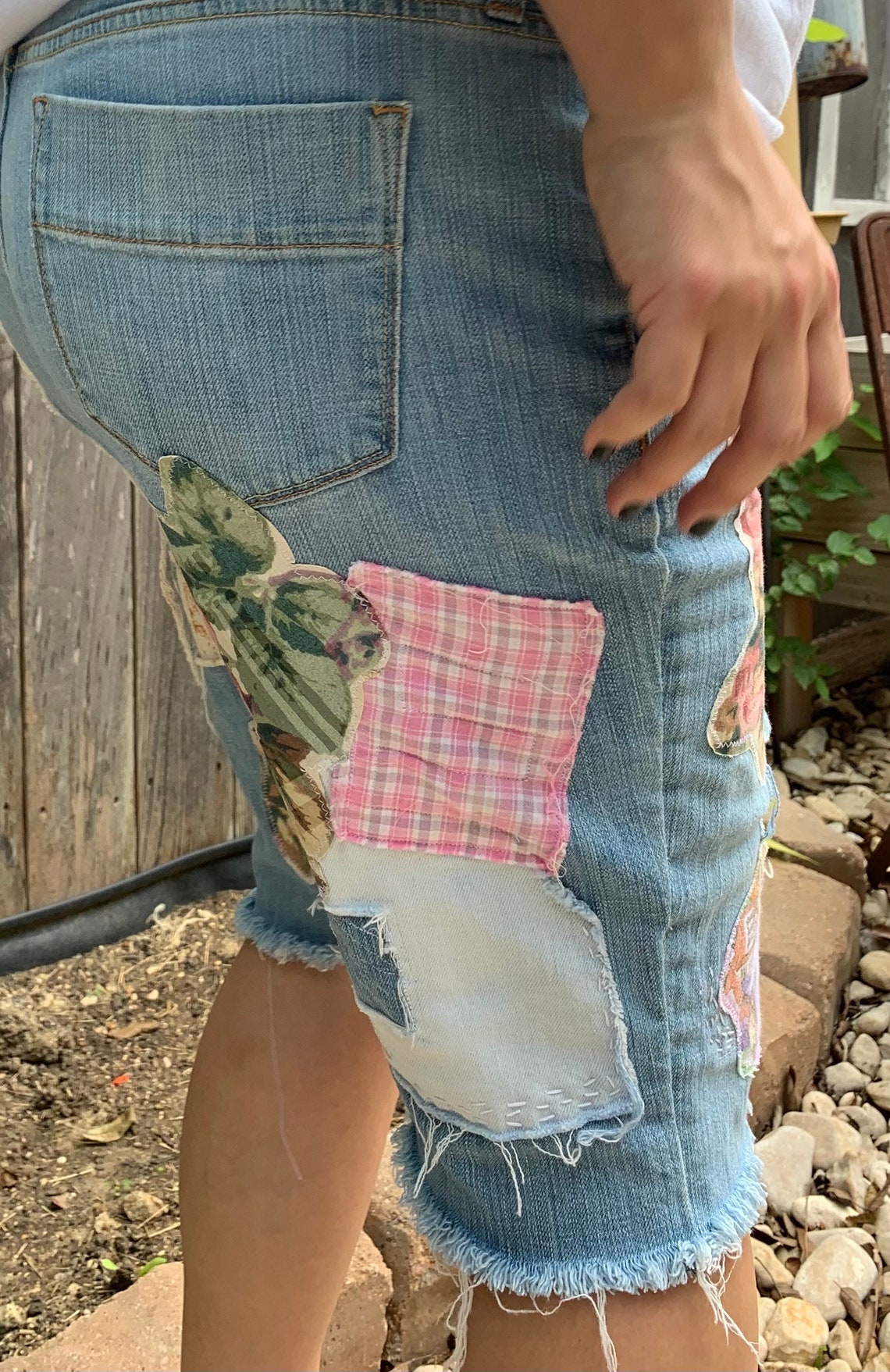 ROSE GARDEN Upcycled Oversized Ladies Size 14 Embellished Shorts ...