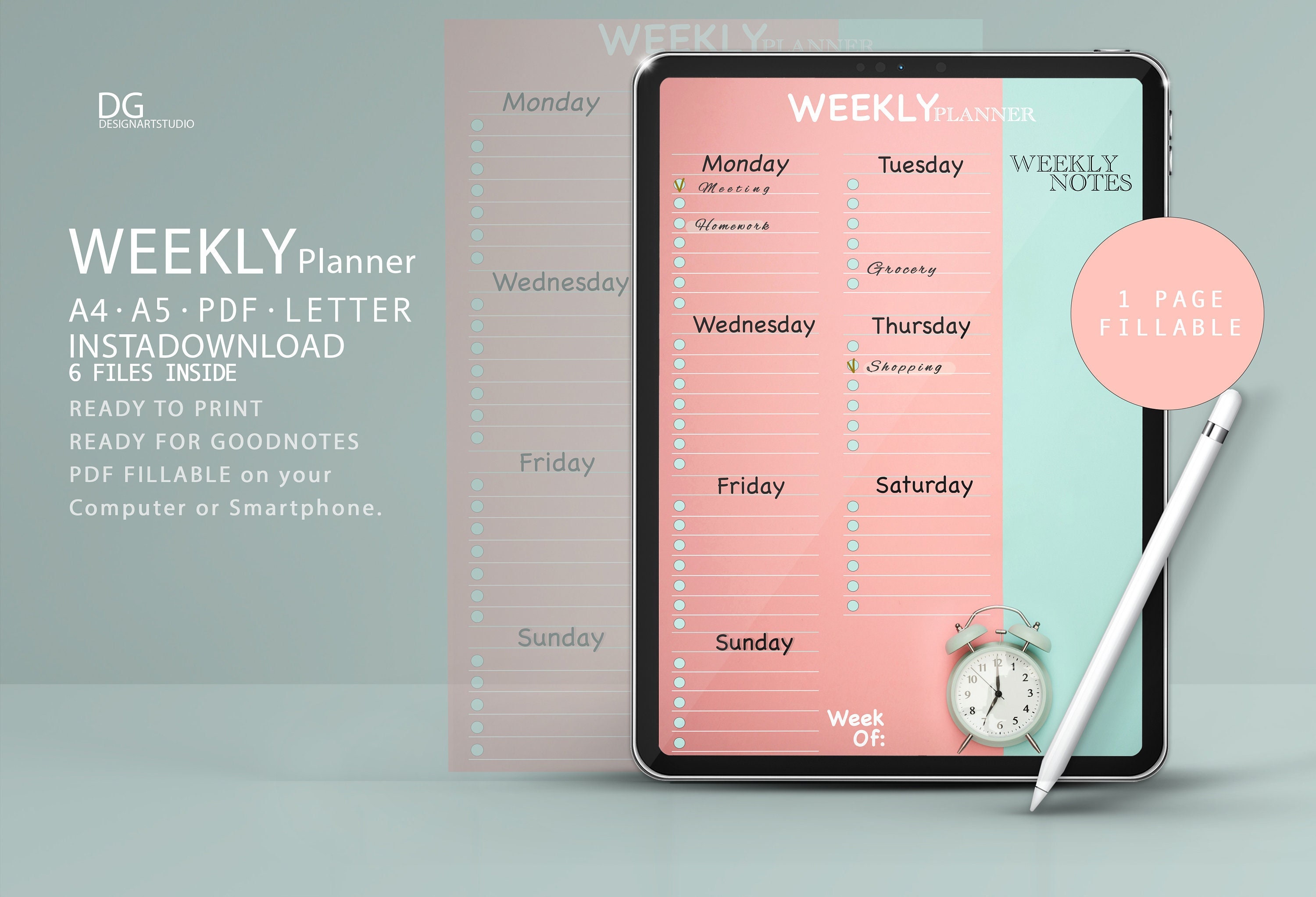 Weekly Planner Printable and Digital Instant Download A4, A5, Usletter ...