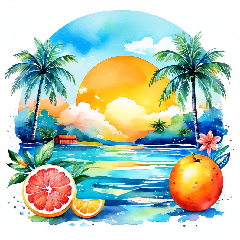 10 Watercolor Summer Theme Clipart Images - Etsy