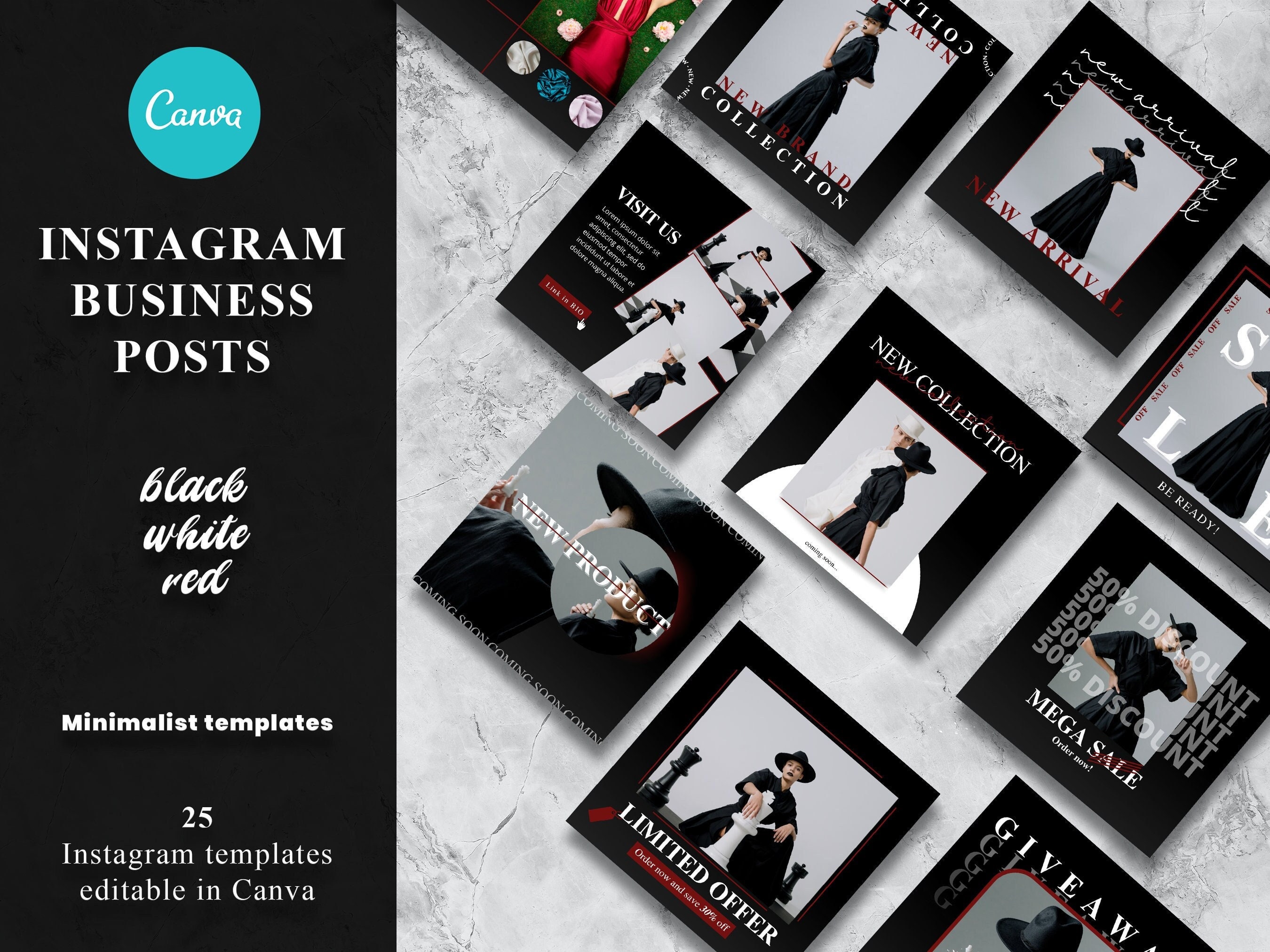 Black Instagram Post Templates| Instagram Business Posts| Black, White ...