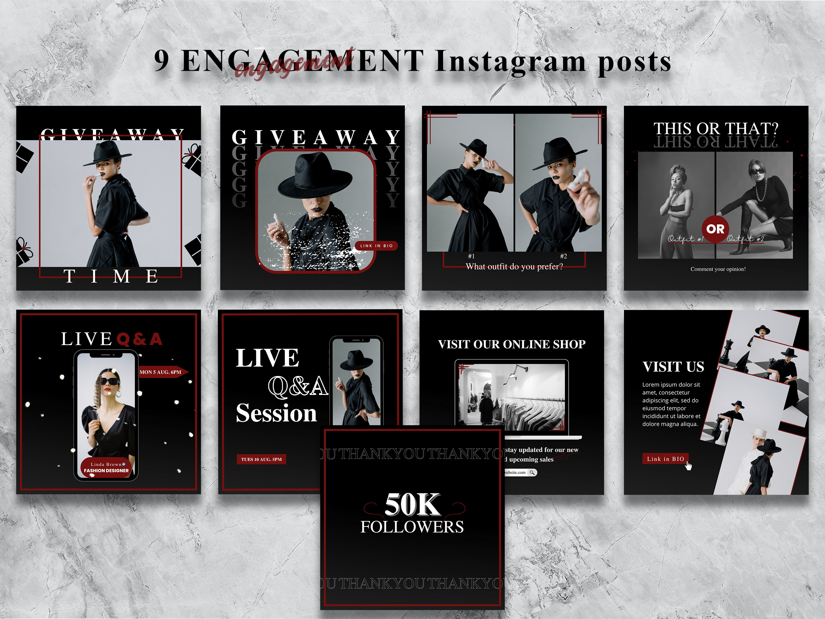 Black Instagram Post Templates| Instagram Business Posts| Black, White ...