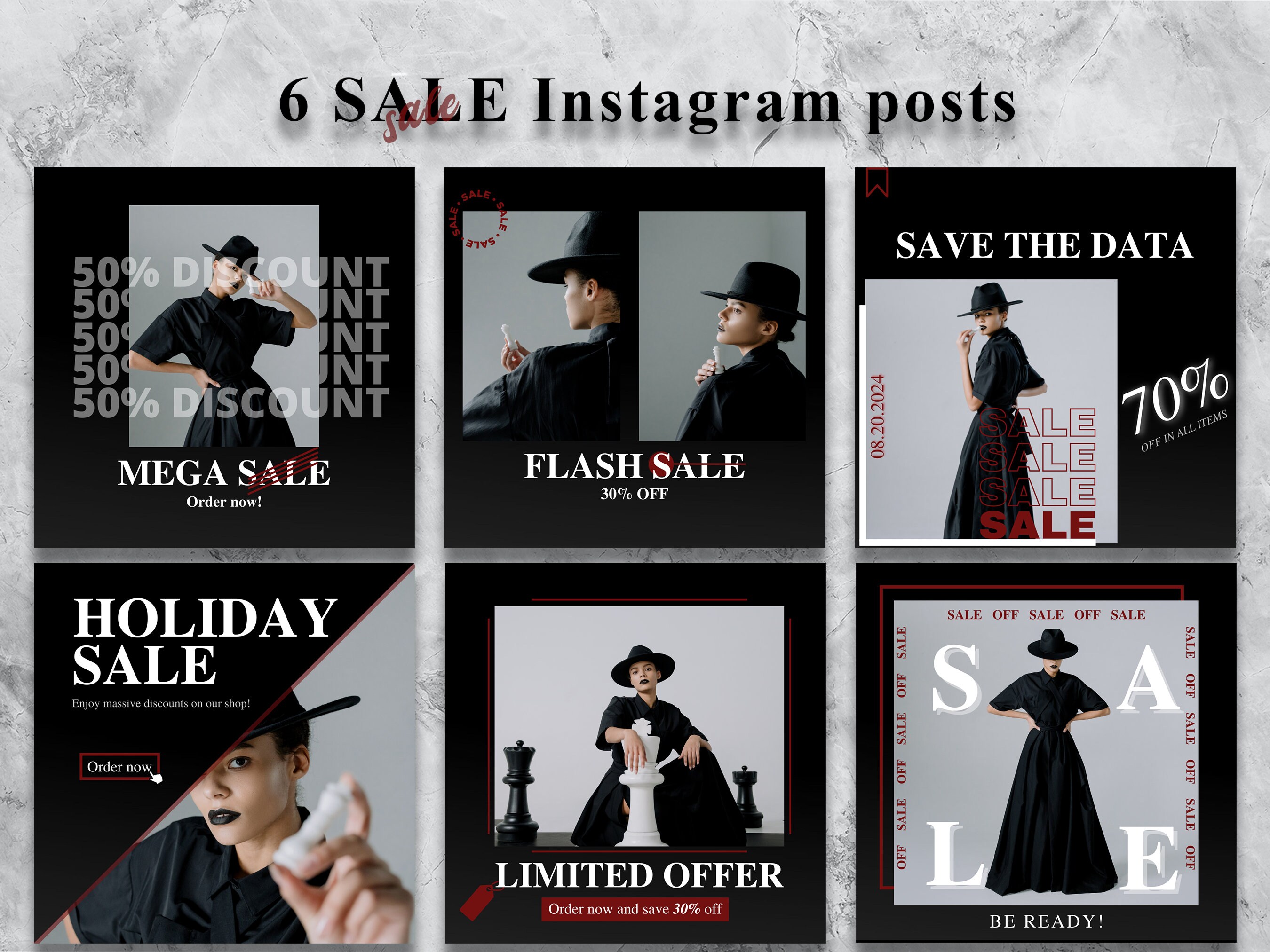 Black Instagram Post Templates| Instagram Business Posts| Black, White ...