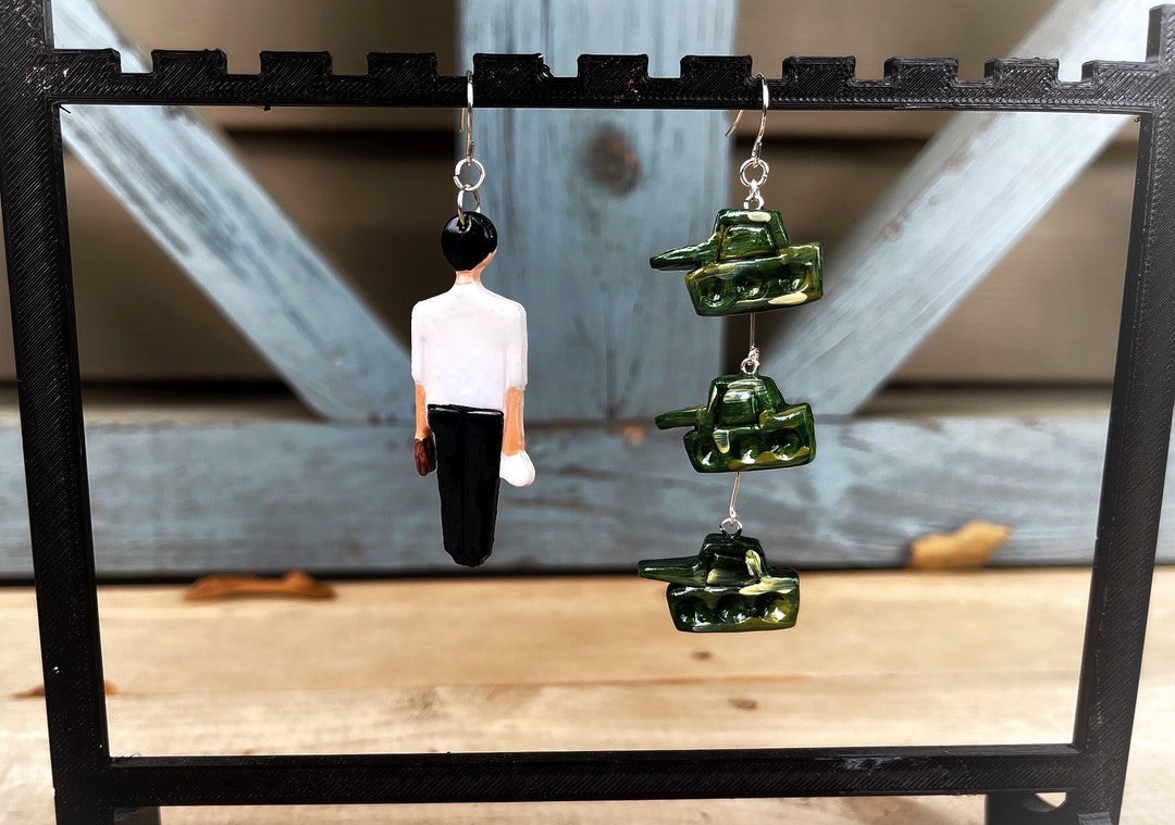 Hand-made Tank Man Asymmetrical Polymer Clay Earrings A Unique Gift for ...