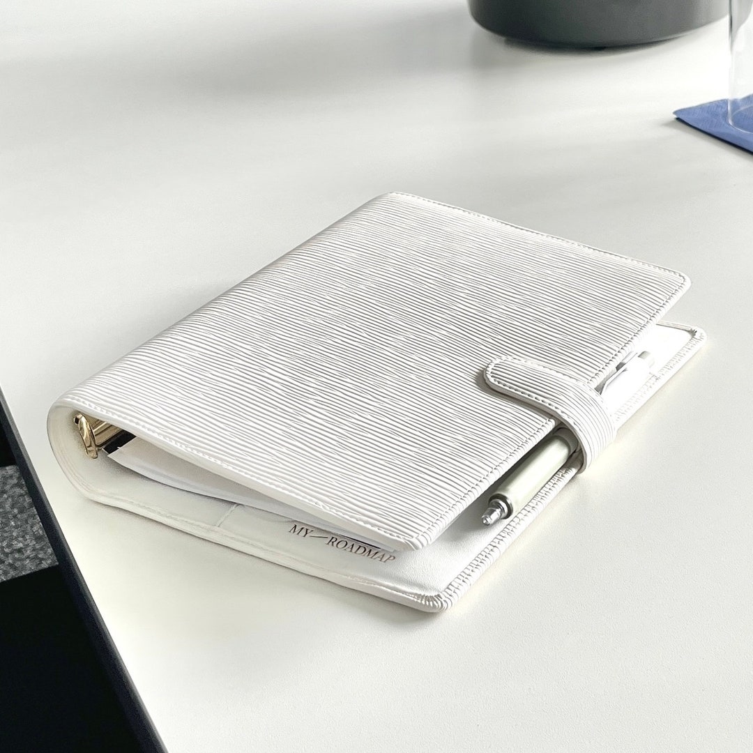 A5 Organizer ivory Refillable Binder, Vegan Leather Ring Binder, Agenda ...
