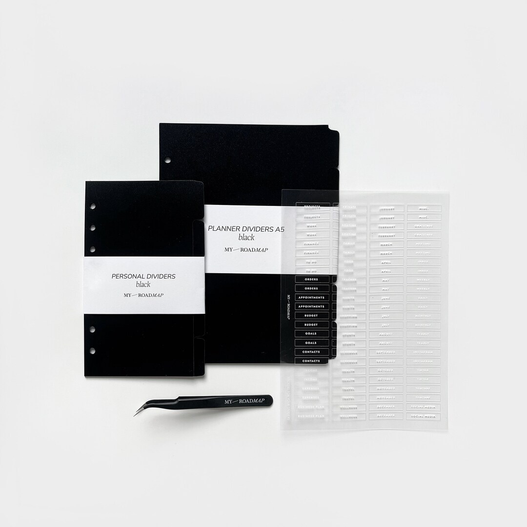 Black Divider Tabs Set | A5 and Personal Planner Inserts With ...
