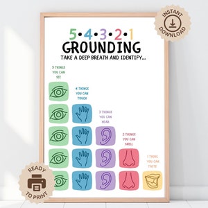 Grounding Techniques Poster, 54321 Anxiety Management School, Counselor ...