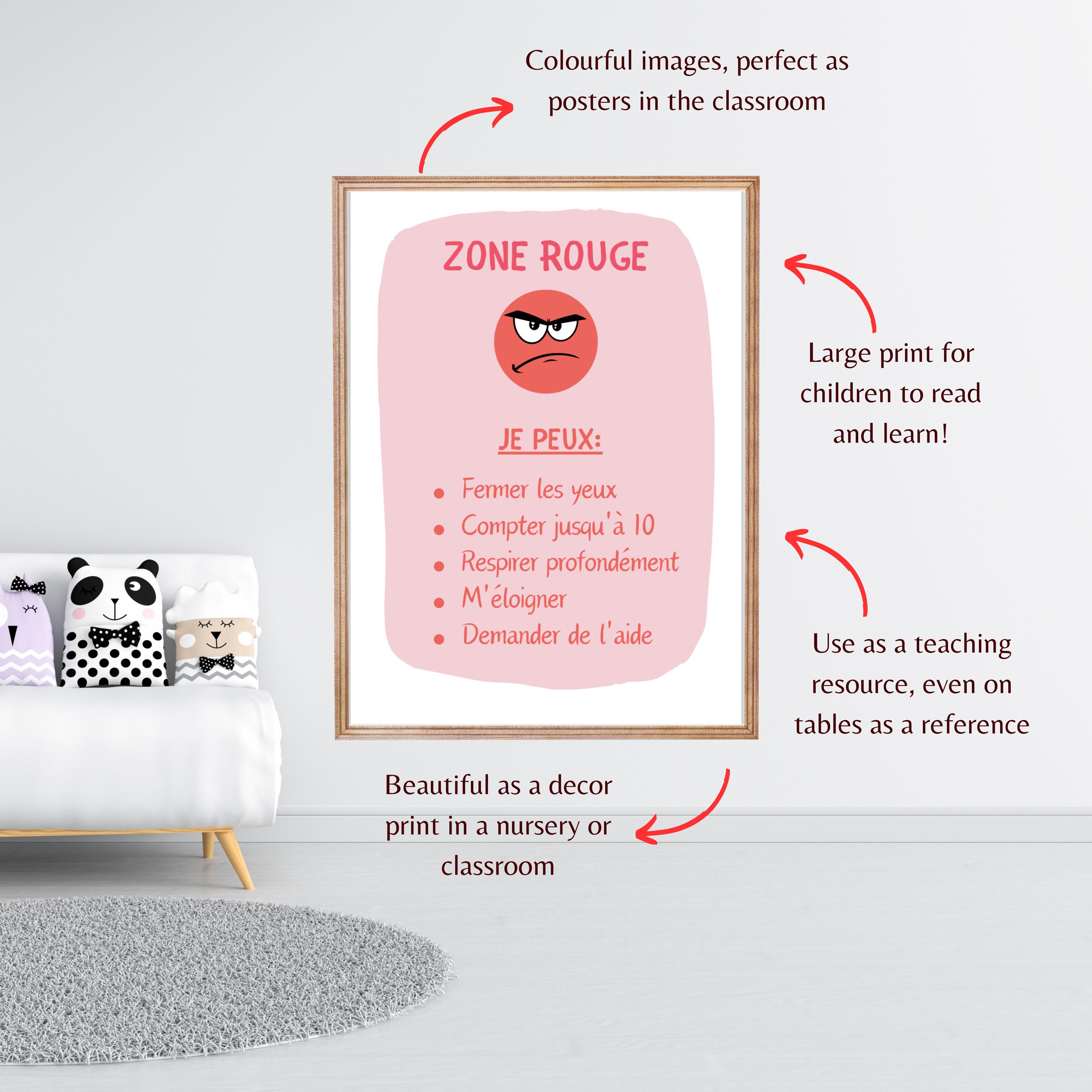 Red Zone of Regulation French Poster + Actions, Printable Educational ...