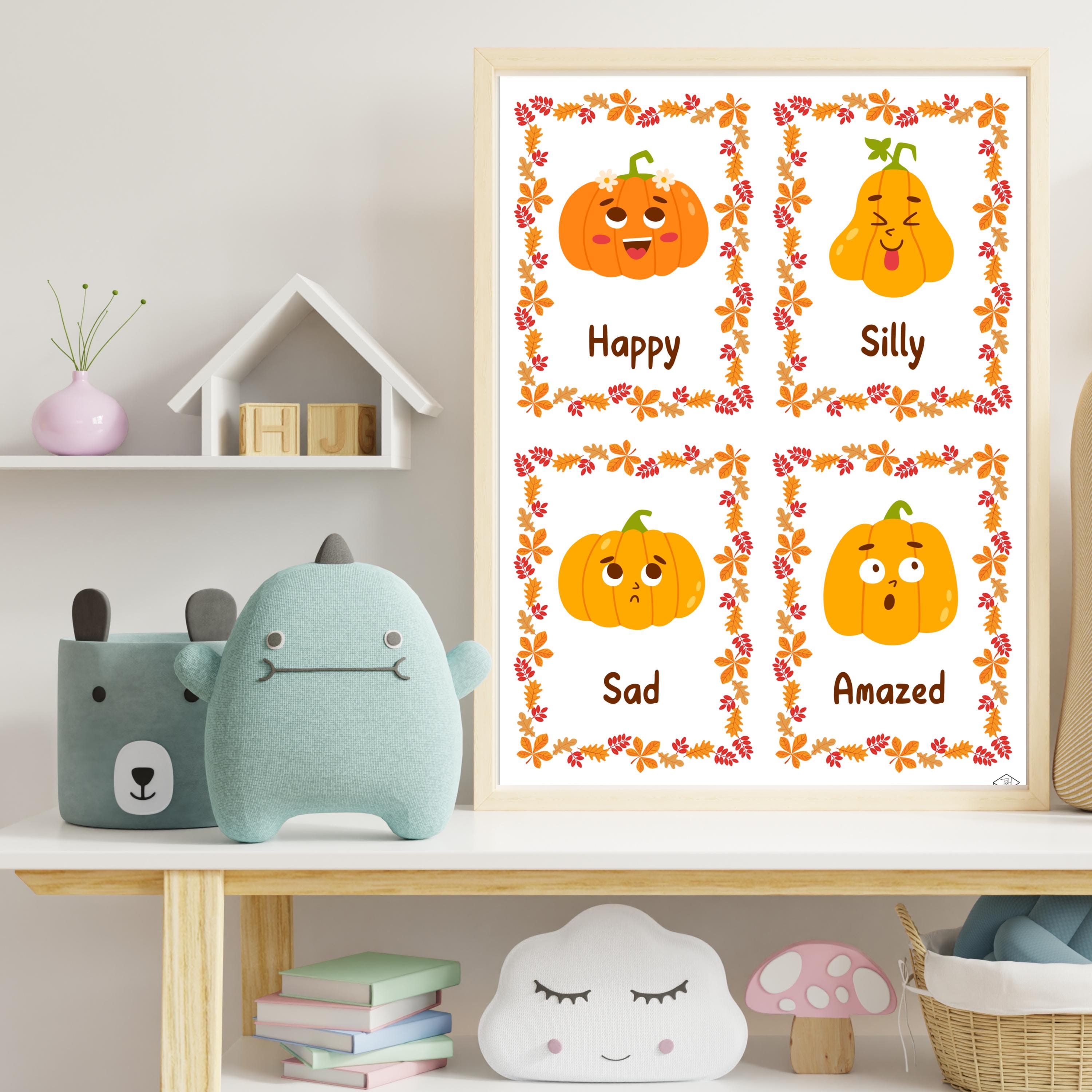 Pumpkin Feelings Emotions Flashcards, Printable Fall Autumn Halloween ...