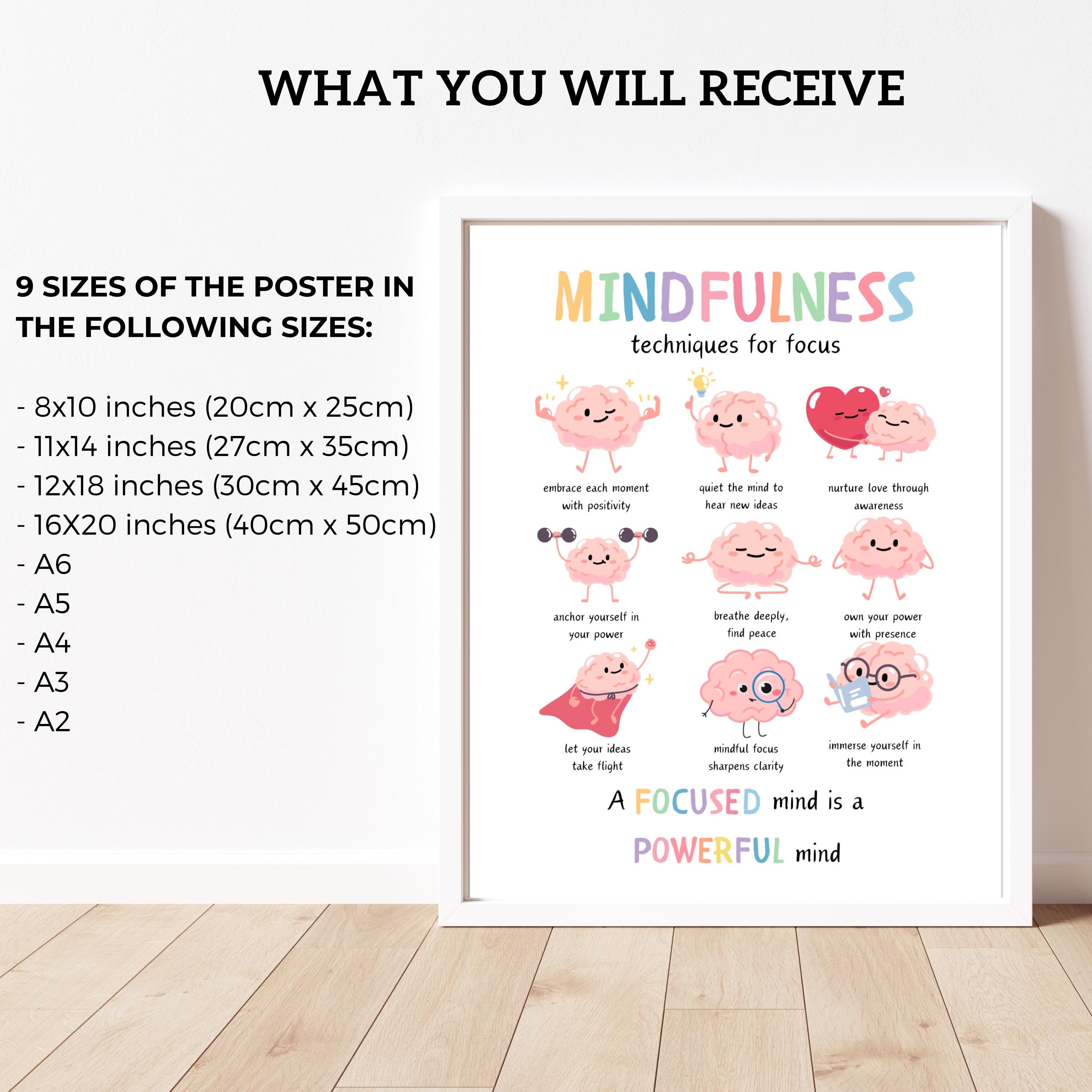 Mindfulness Techniques Poster, Positive Affirmation, Therapy Counselor ...