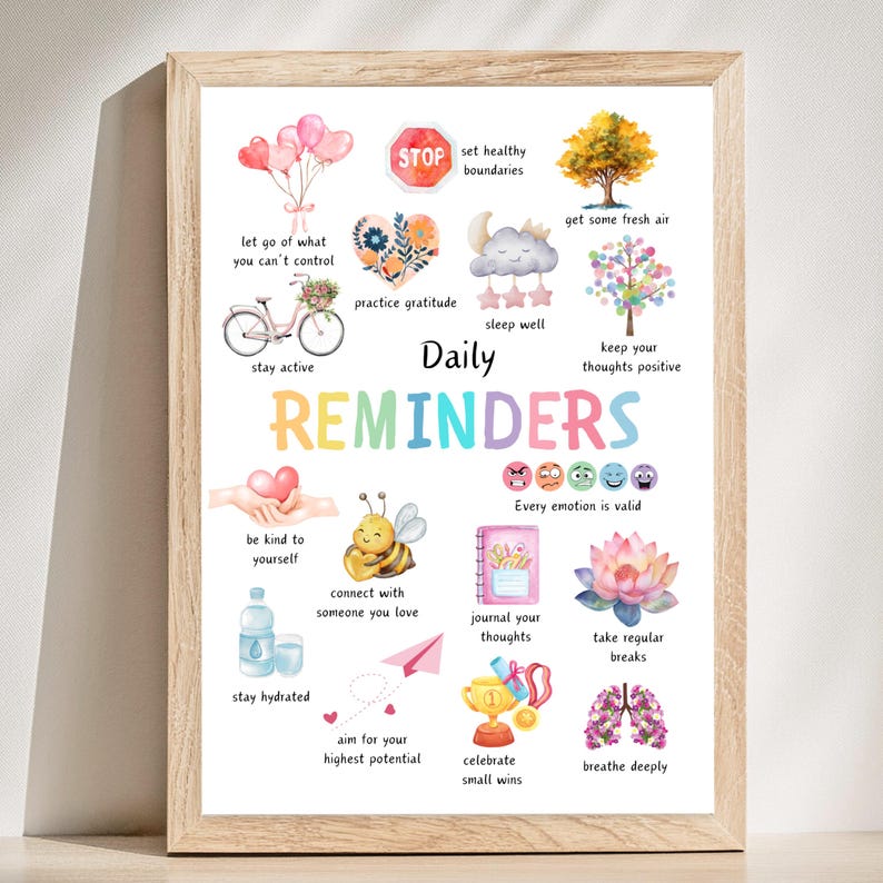 Daily Reminders Poster, Therapy Office Decor, Positive Affirmations ...