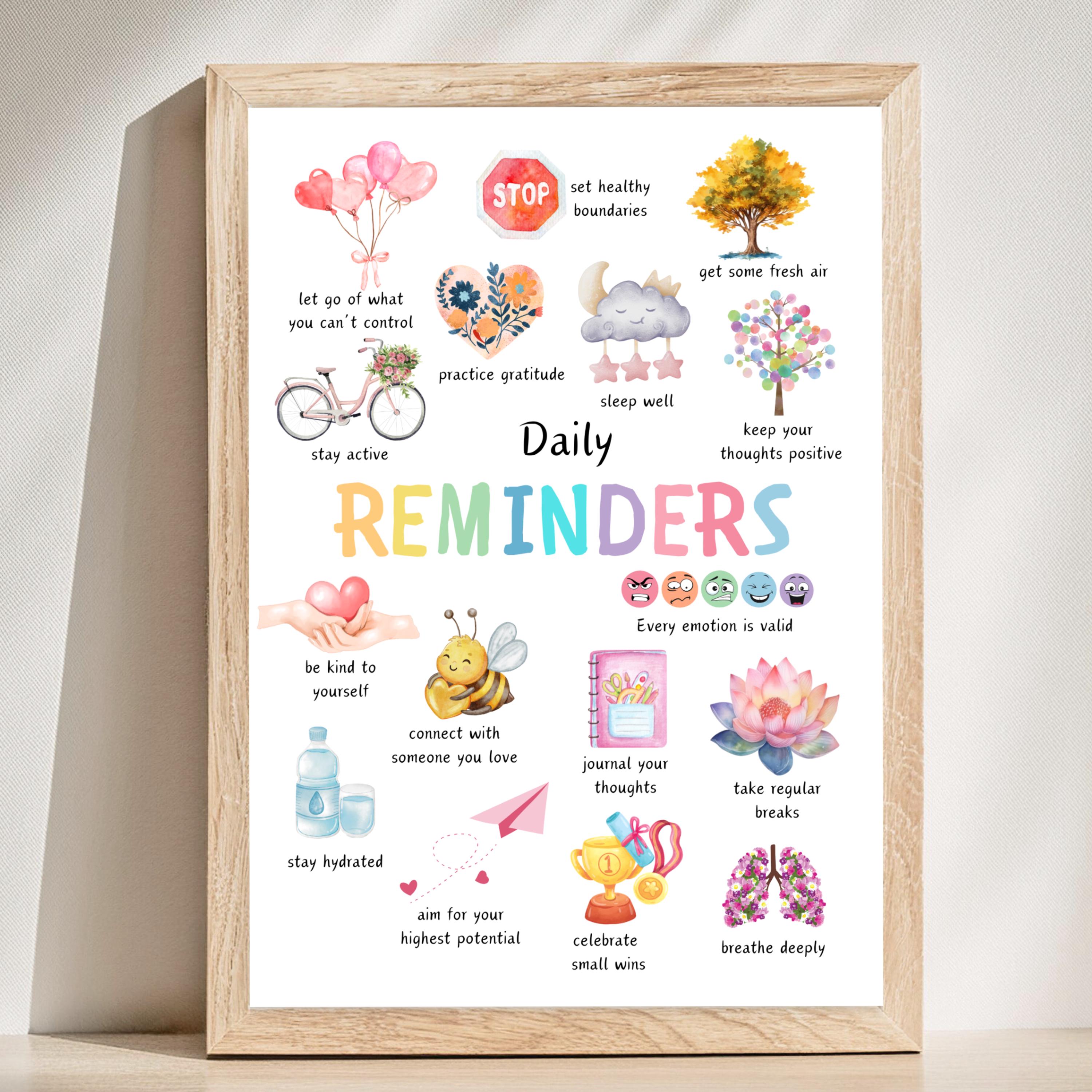 Daily Reminders Poster, Therapy Office Decor, Positive Affirmations ...