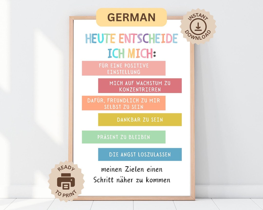 Today I Choose to German Poster, Therapy Office Counselor Decor, Growth ...
