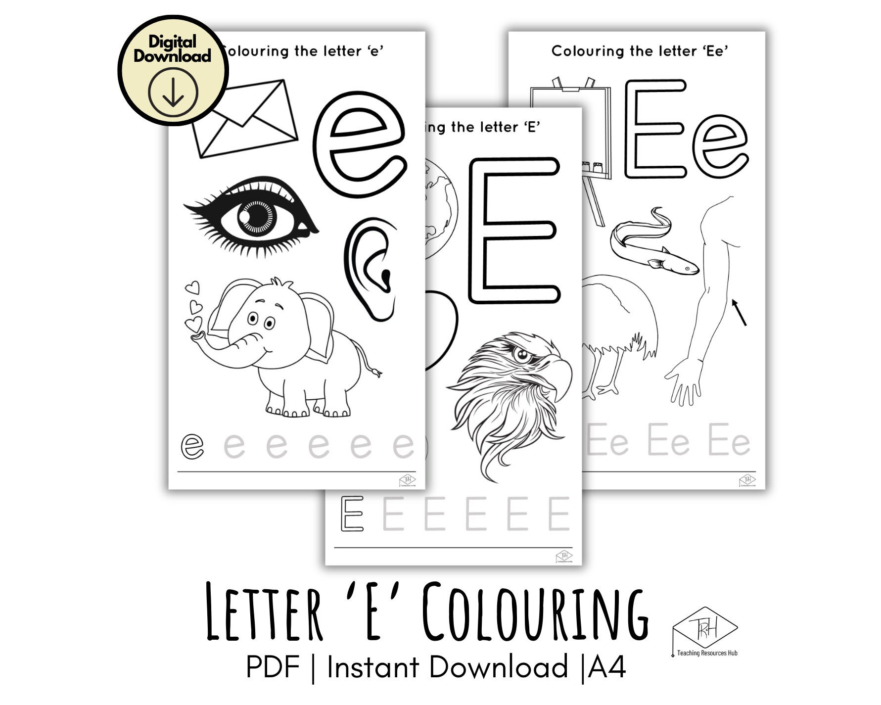 Phonics Alphabet Letter E Colouring Printable Coloring Pages - Etsy
