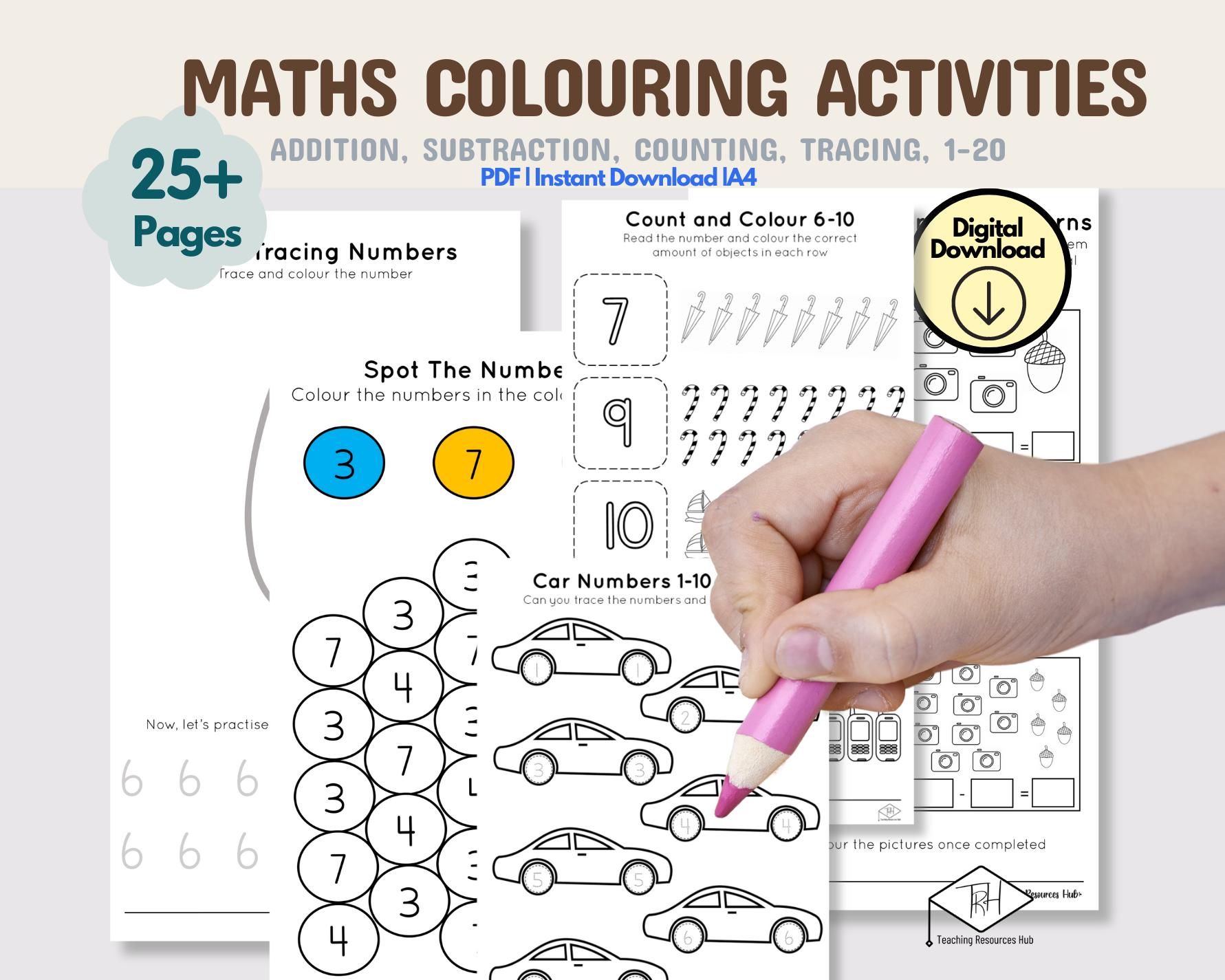 Maths Colouring Worksheets 26 PAGES: Colour and Maths Fun! Mathematics ...