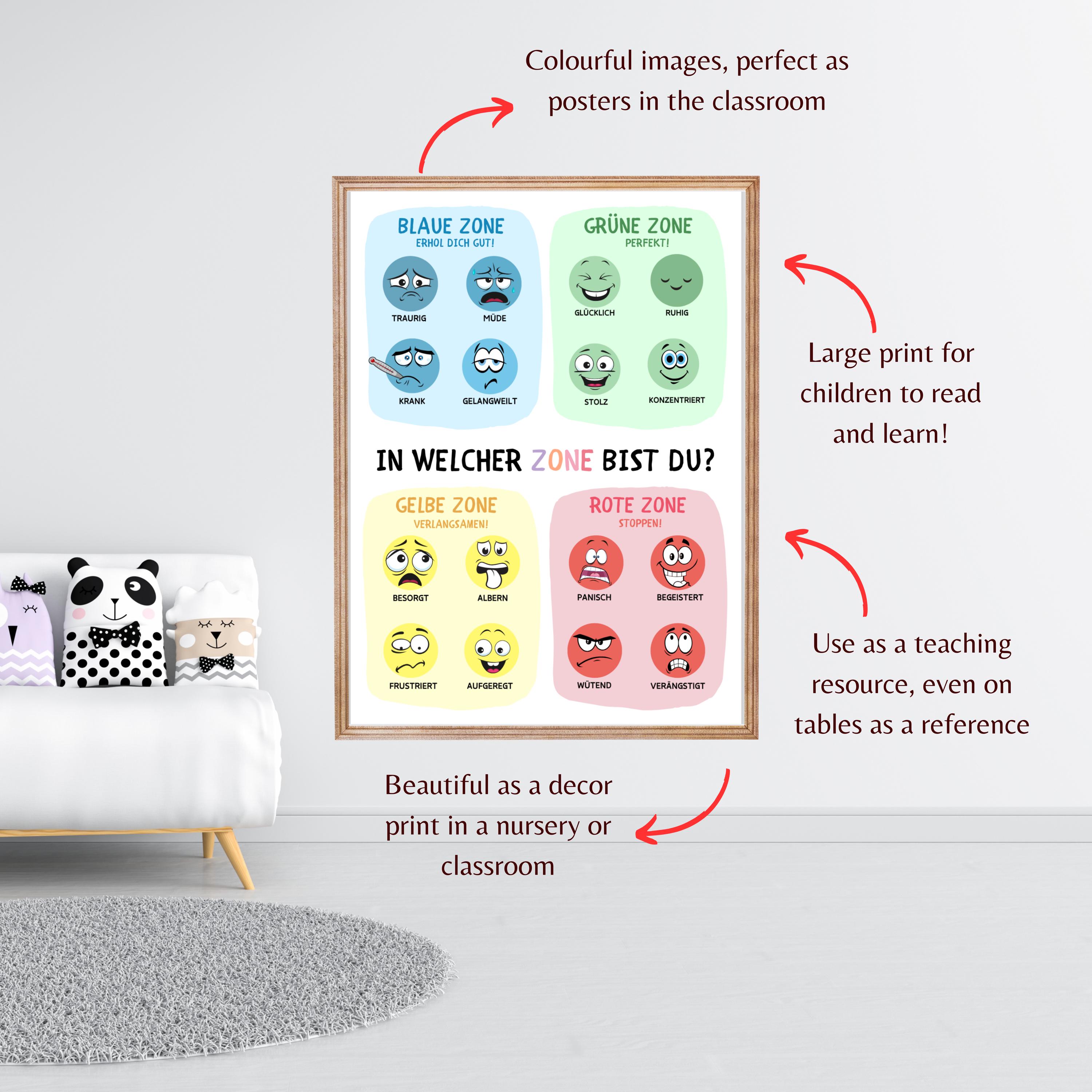 Zones of Regulation German Poster, Printable Educational Office Poster ...