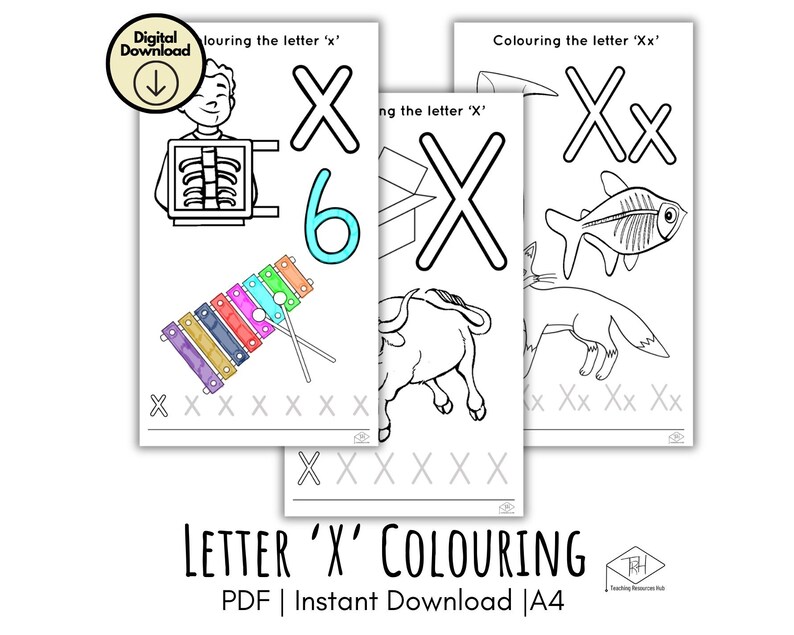 Phonics Alphabet Letter X Colouring Printable Coloring Pages - Etsy