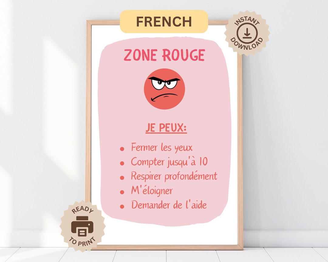 Red Zone of Regulation French Poster + Actions, Printable Educational ...