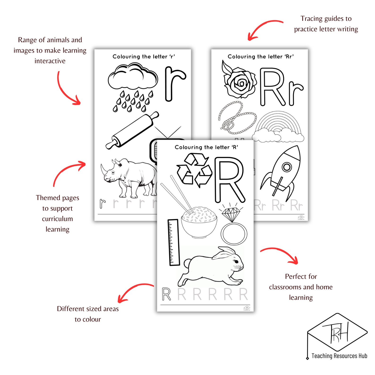 Phonics Alphabet Letter R Colouring Printable Coloring Pages A4 Toddler ...