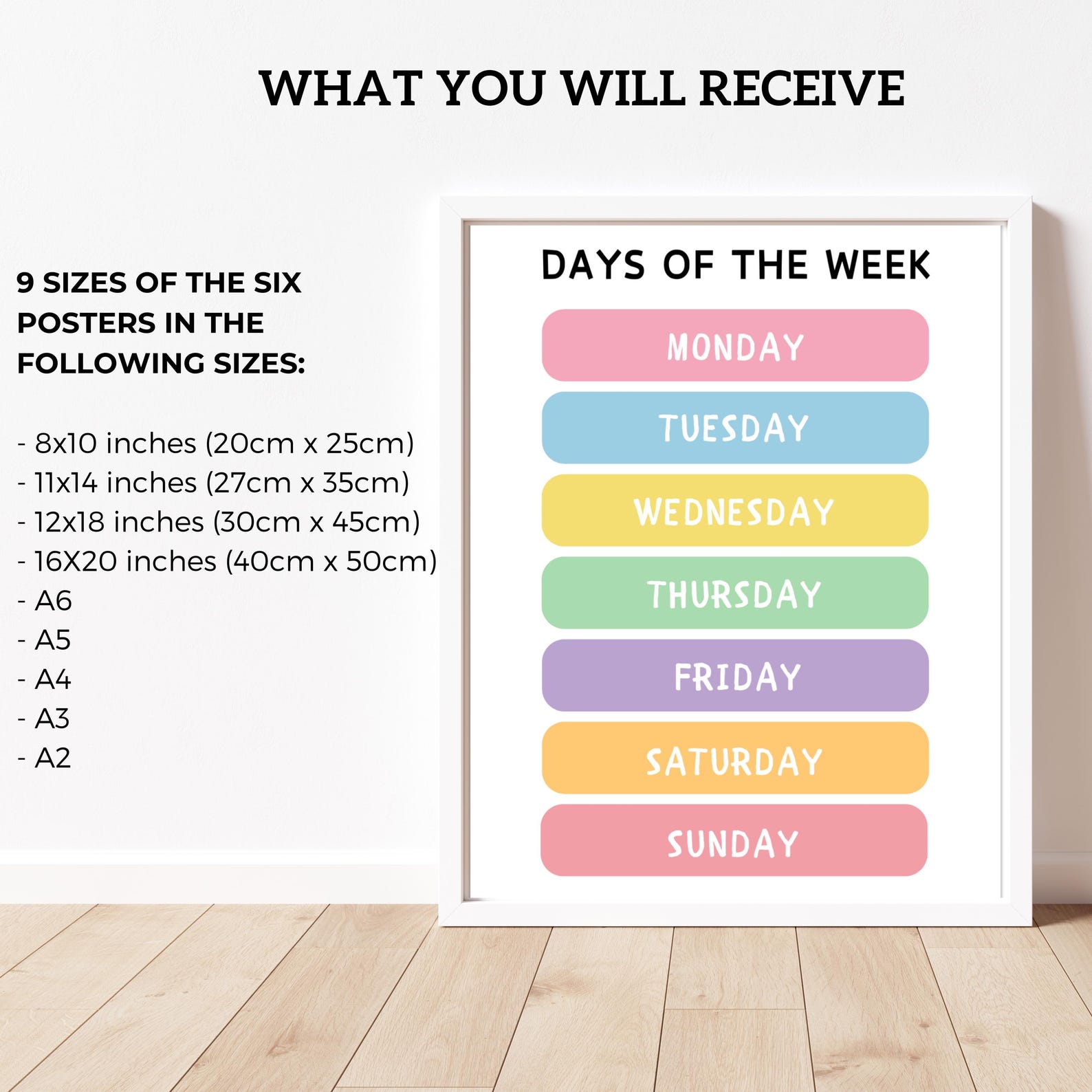 Set of 6 Educational Posters, Shapes, Numbers, Alphabet, Days of the ...
