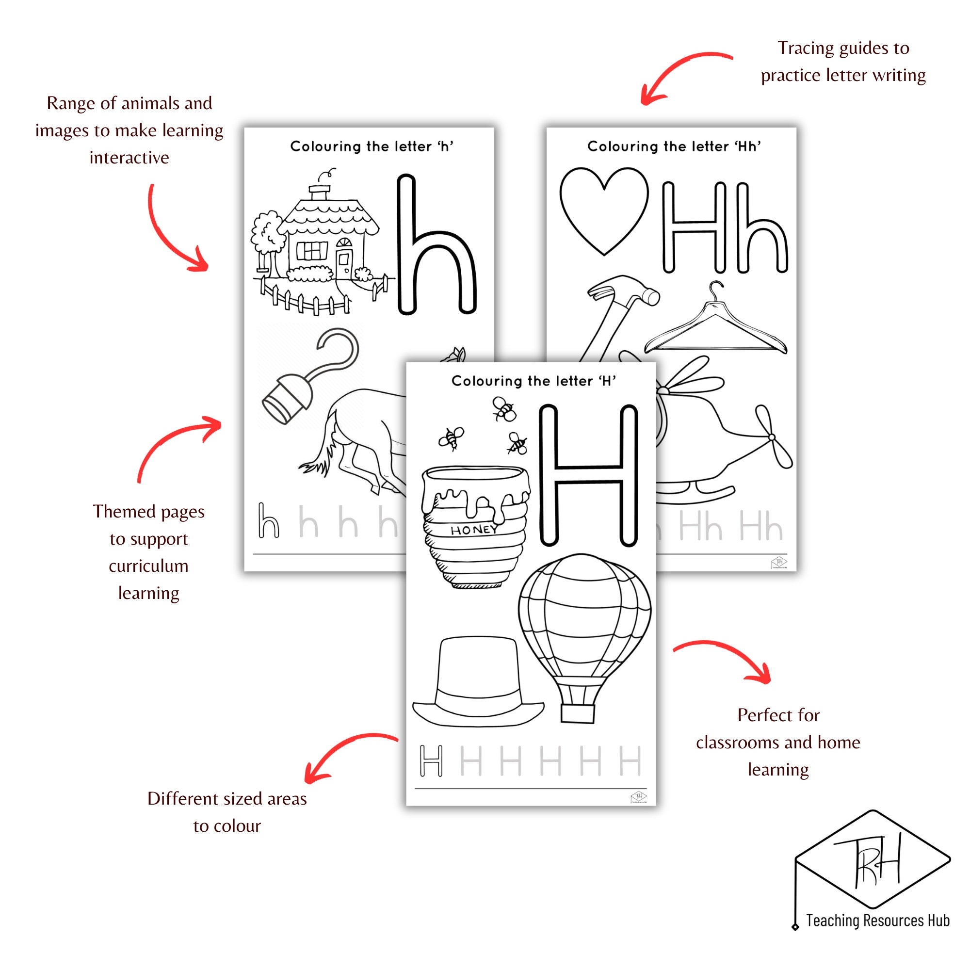 Phonics Alphabet Letter H Colouring Printable Coloring Pages - Etsy