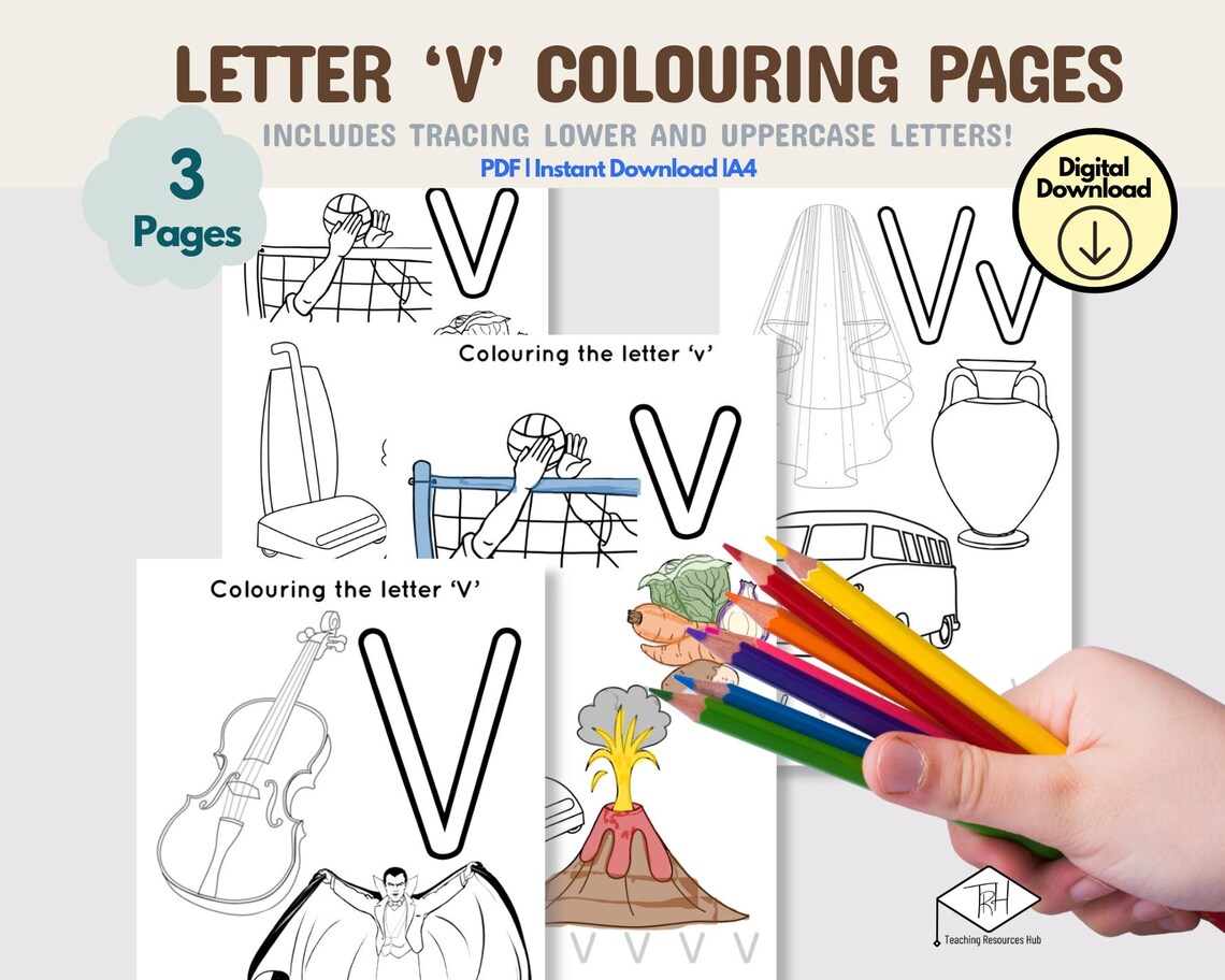 Phonics Alphabet Letter V Colouring Printable Coloring Pages A4 Toddler ...