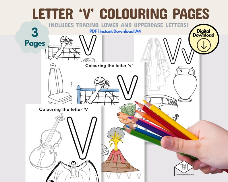 Phonics Alphabet Letter V Colouring Printable Coloring Pages A4 Toddler ...