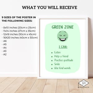 Green Zone of Regulation Poster + Actions, Printable Educational Office ...