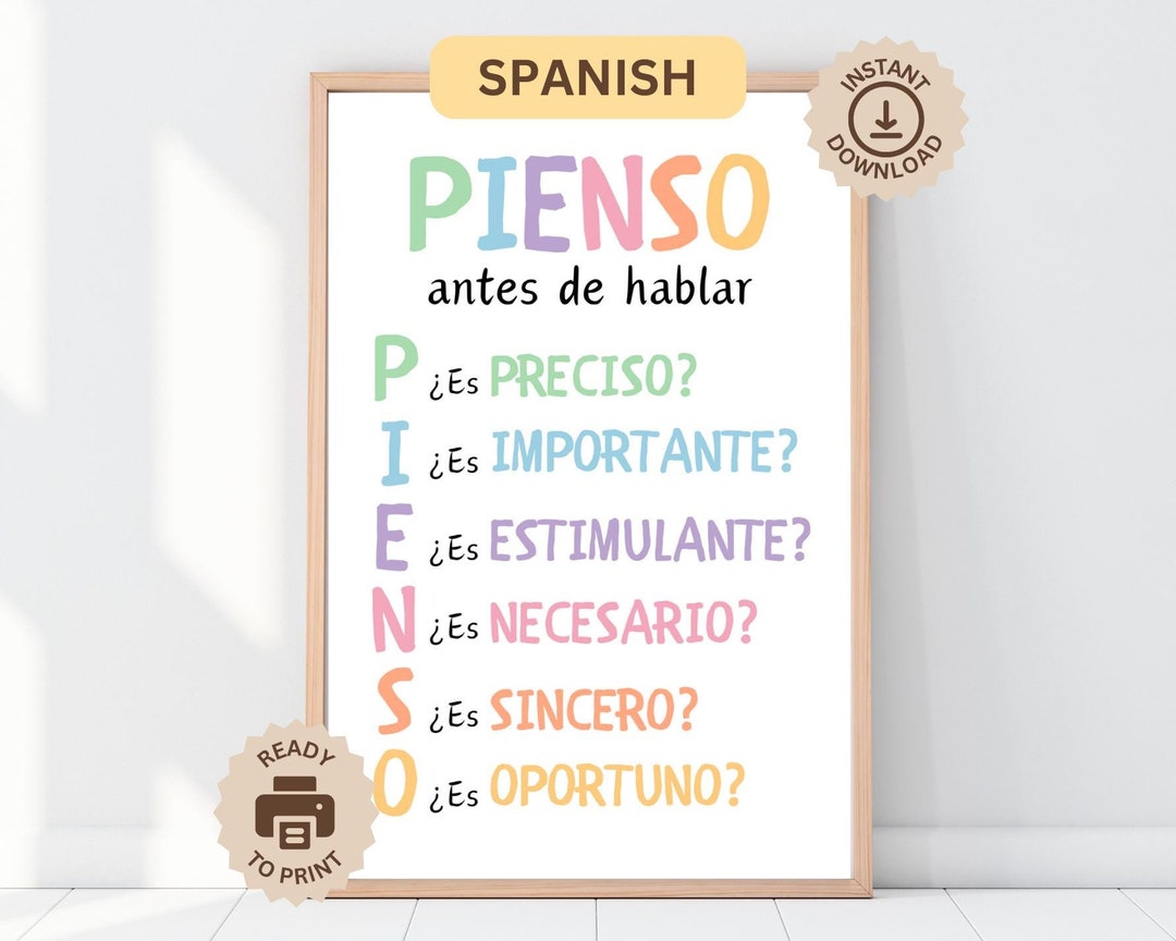 Think Before You Speak Spanish Poster, Growth Mindset, Therapy Office ...