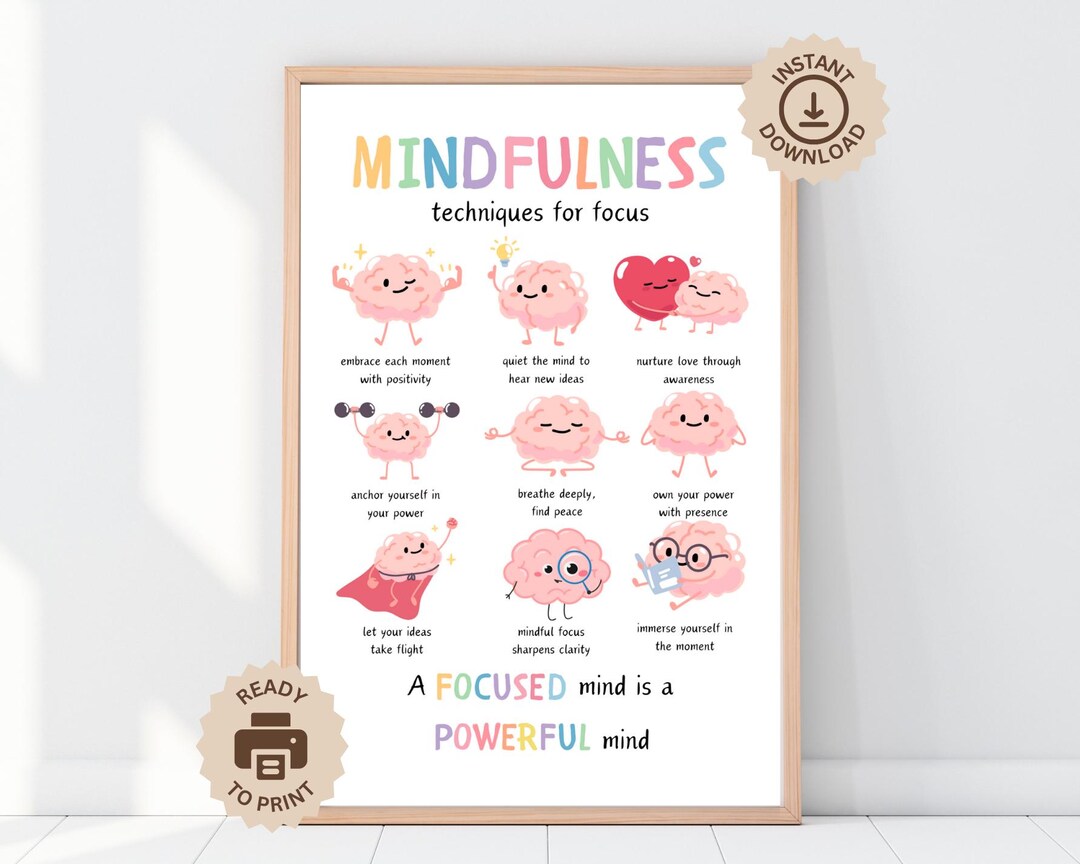 Mindfulness Techniques Poster, Positive Affirmation, Therapy Counselor ...