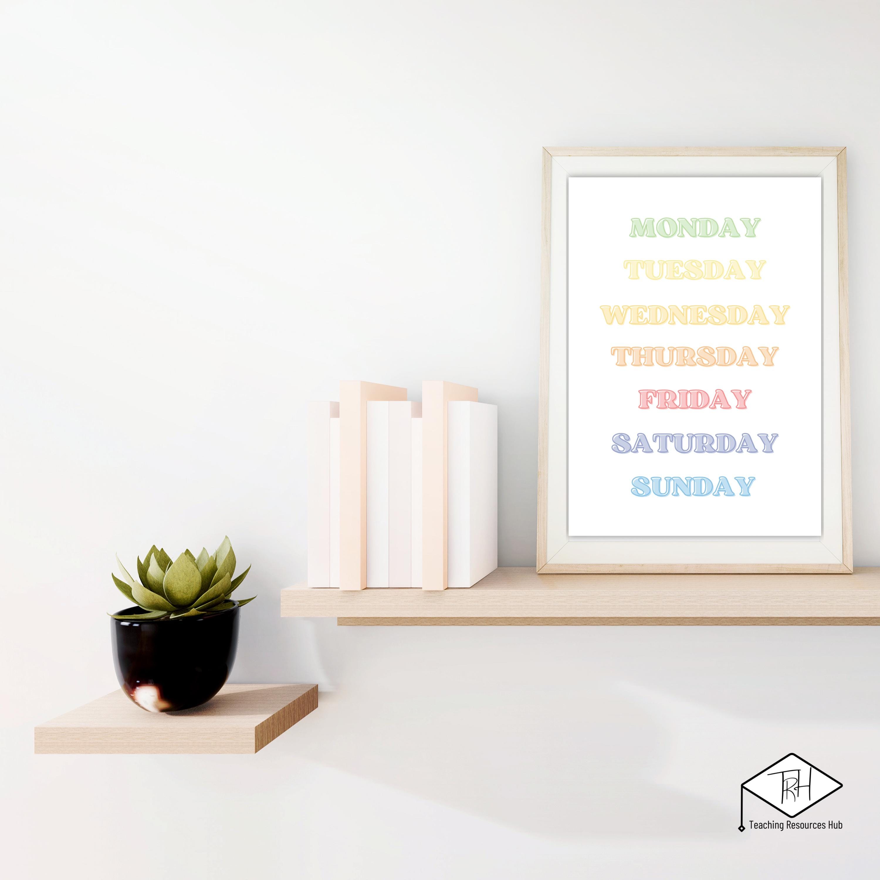 Days of the Week Poster, Printable Educational Playroom Posters, Boho ...