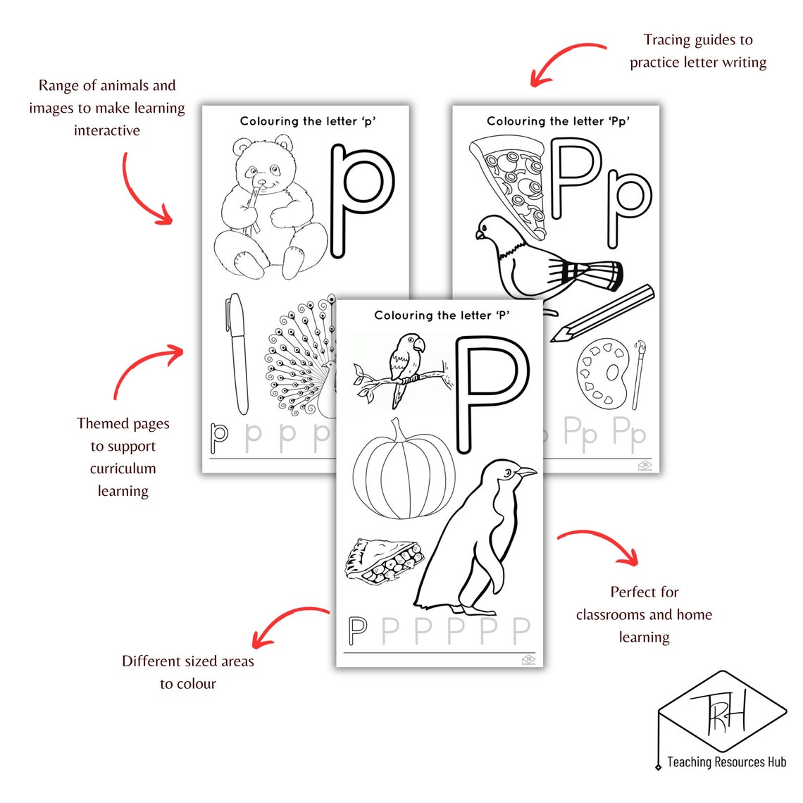 Phonics Alphabet Letter P Colouring Printable Coloring Pages A4 Toddler ...