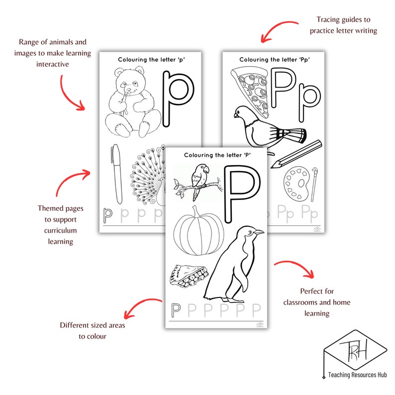 Phonics Alphabet Letter P Colouring Printable Coloring Pages A4 Toddler ...