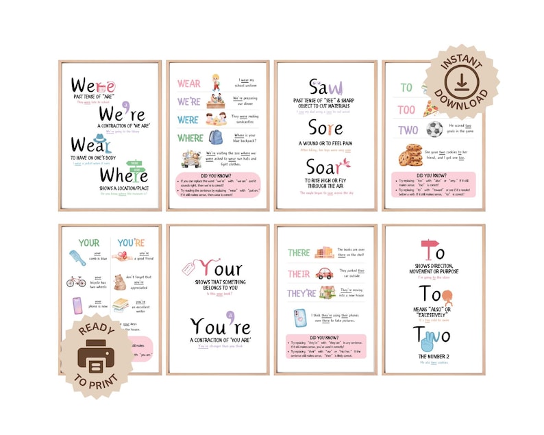 Set of 10 Homophones Posters, English Classroom Decor, Common Mistakes ...