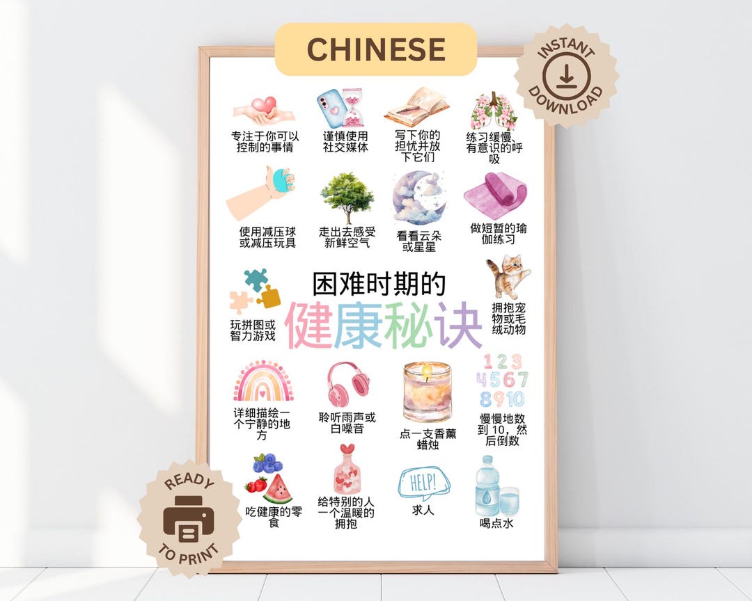 Wellness Tips Chinese Poster, Therapy Office Decor, Positive ...