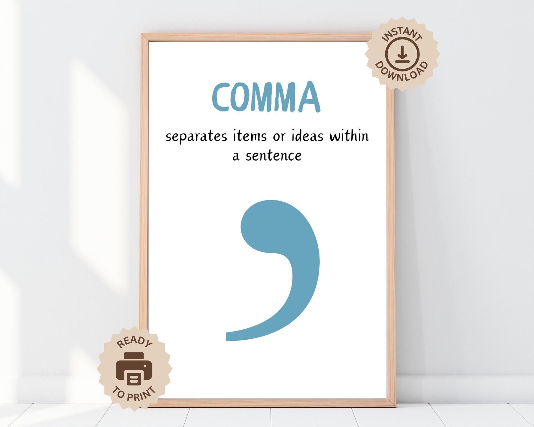 Comma Punctuation Poster, English Classroom Decor Print, Educational ...